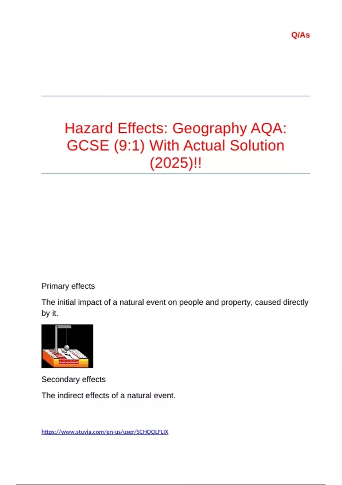 Hazard Effects Geography AQA GCSE (9-1) With Actual Solution (2025 ...
