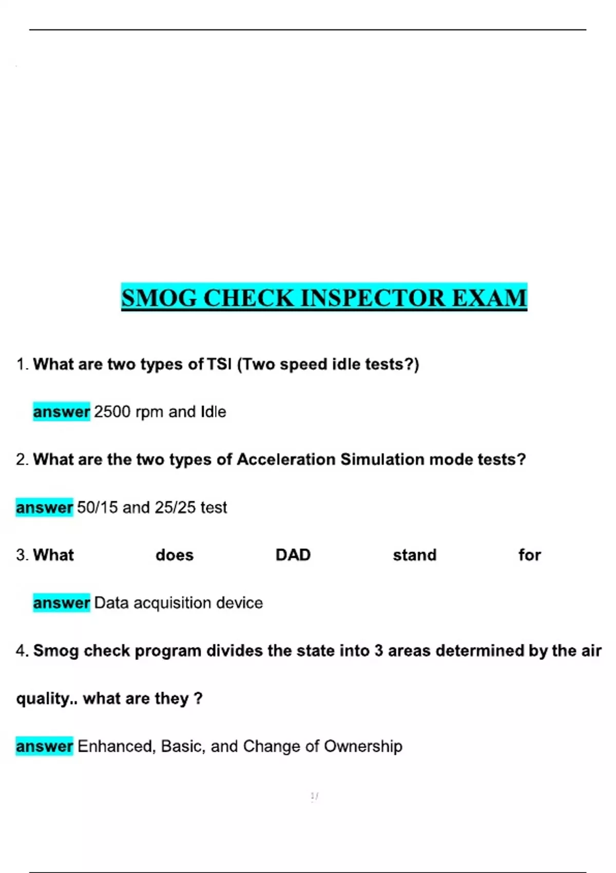 SMOG CHECK INSPECTOR EXAM 2025 - SMOG CHECK INSPECTOR - Stuvia US