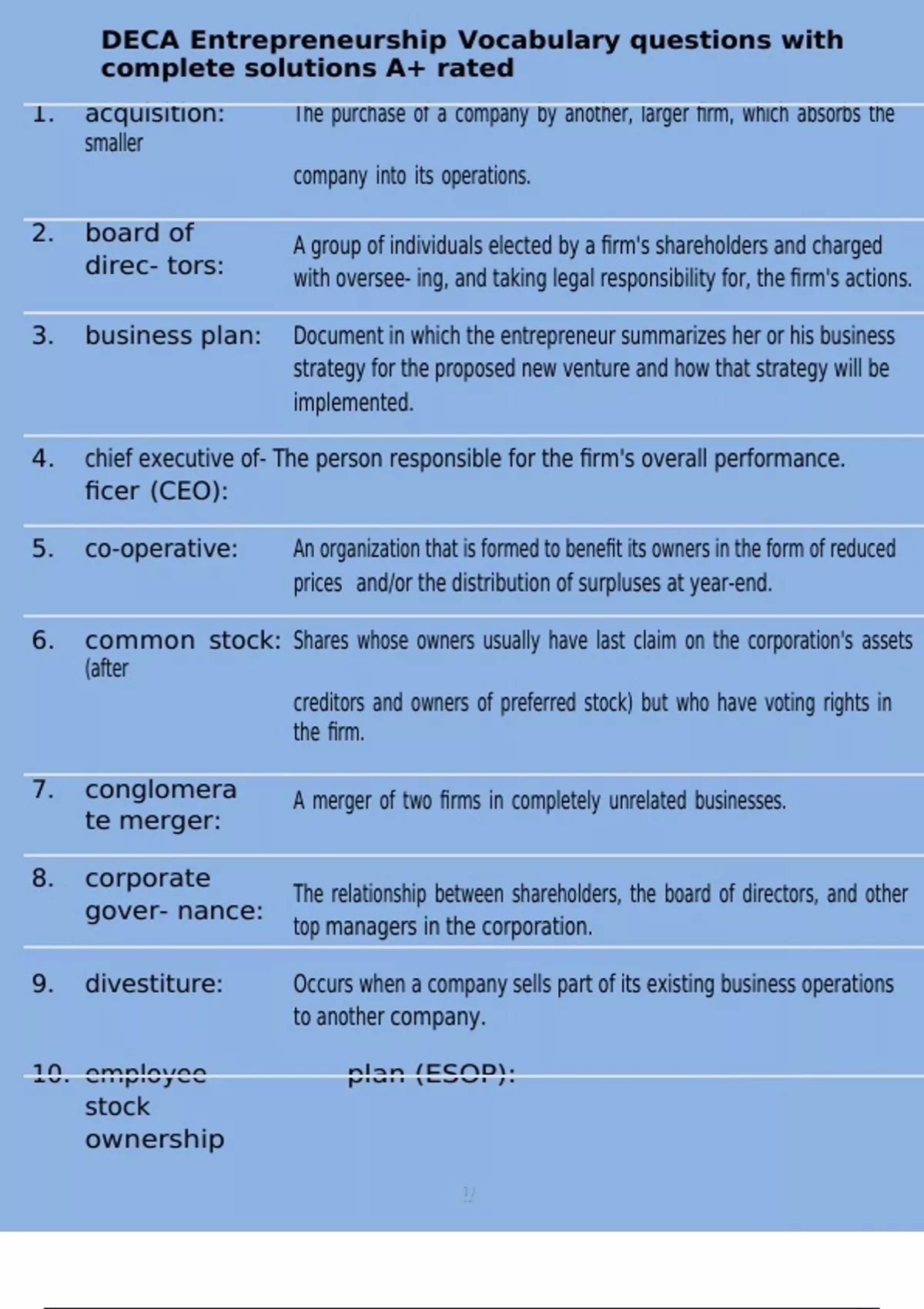 DECA Entrepreneurship Vocabulary questions with complete solutions A+ ...