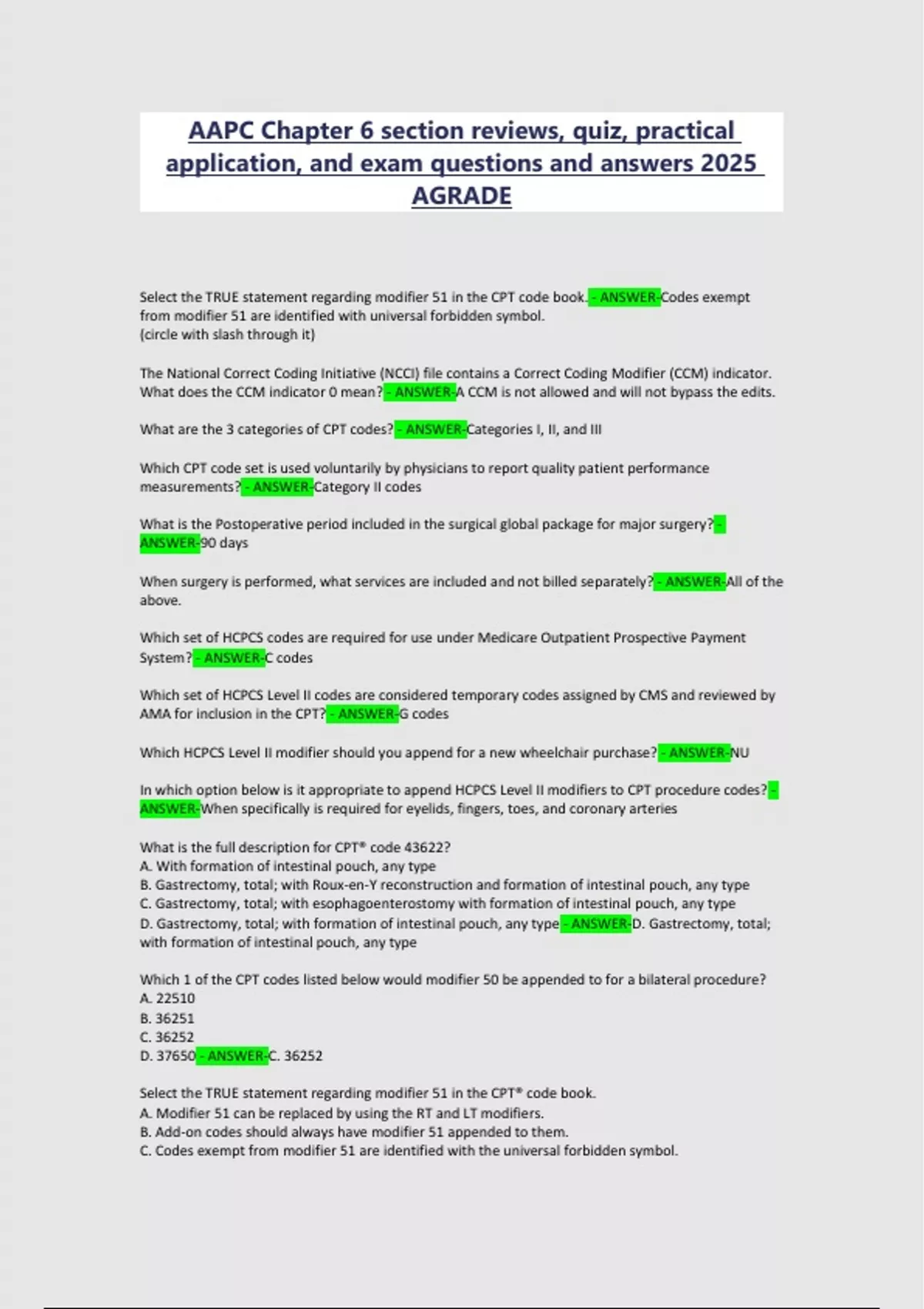 AAPC Chapter 6 section reviews, quiz, practical application, and exam ...