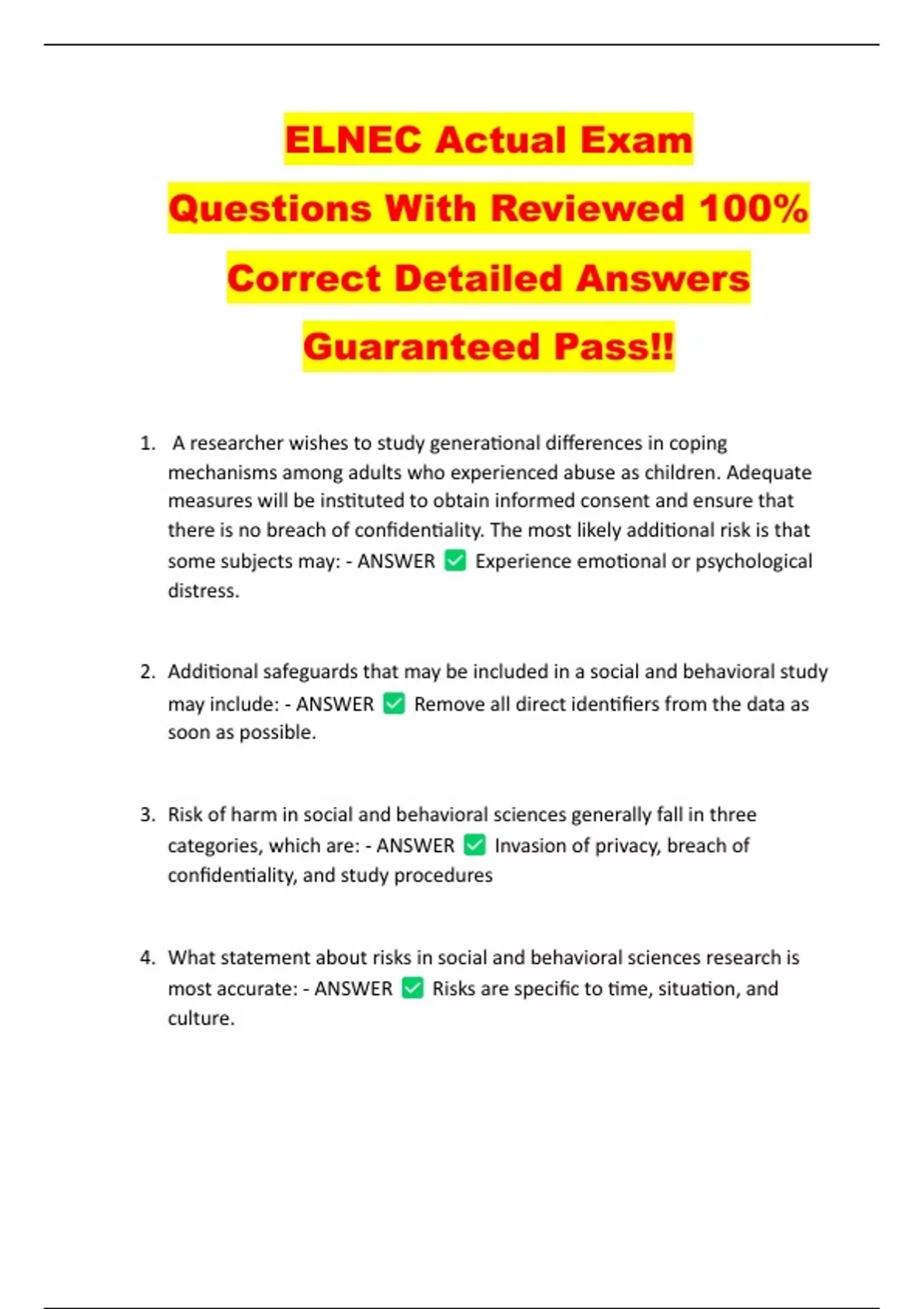ELNEC Actual Exam Questions With Reviewed 100% Correct Detailed Answers Guaranteed Pass ...
