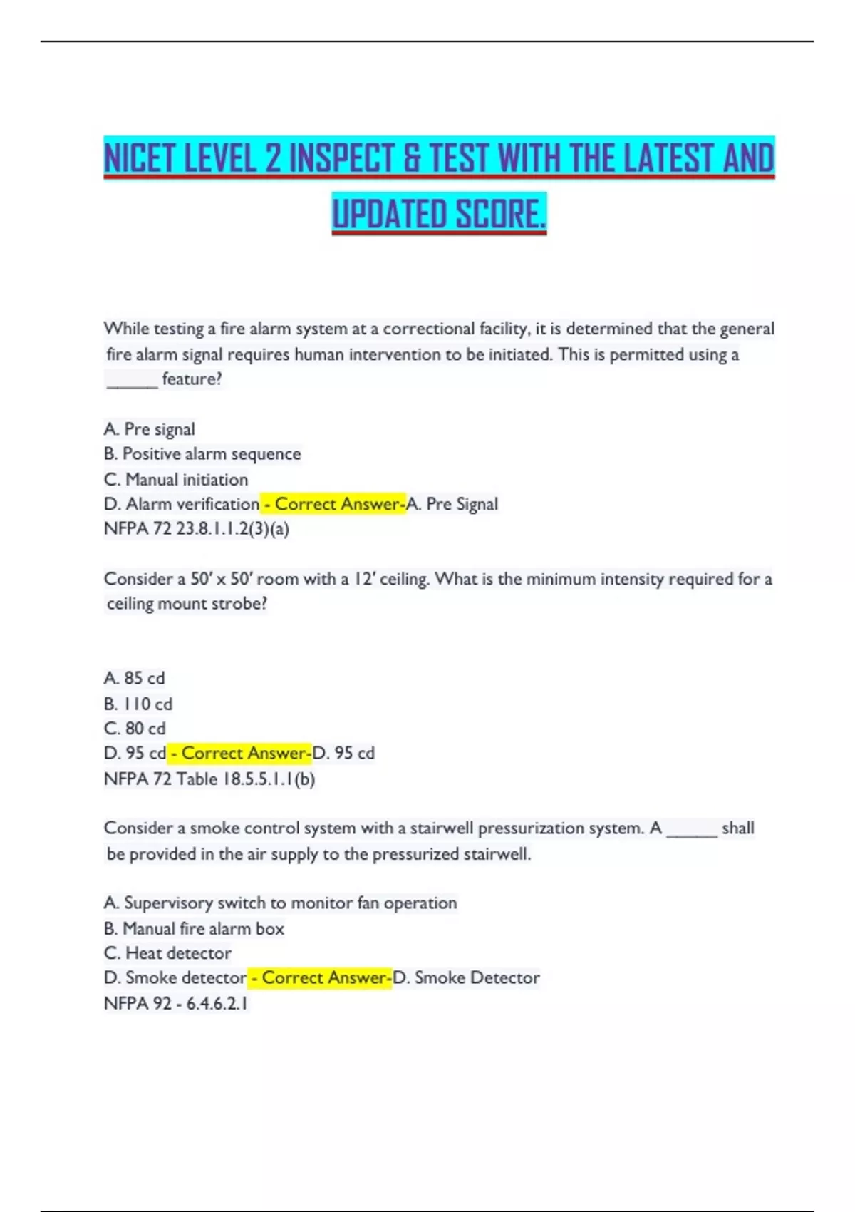 NICET LEVEL 2 INSPECTION & TESTING: EXAM QUESTIONS WITH THE LATEST AND ...