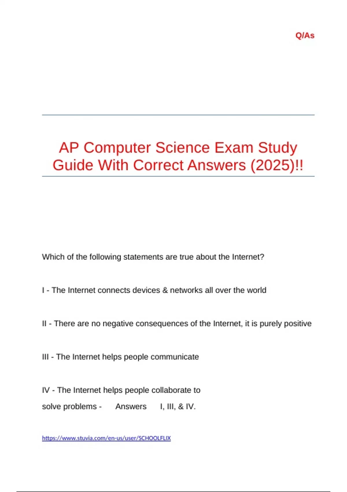 AP Computer Science Exam Study Guide With Correct Answers (2025 ...