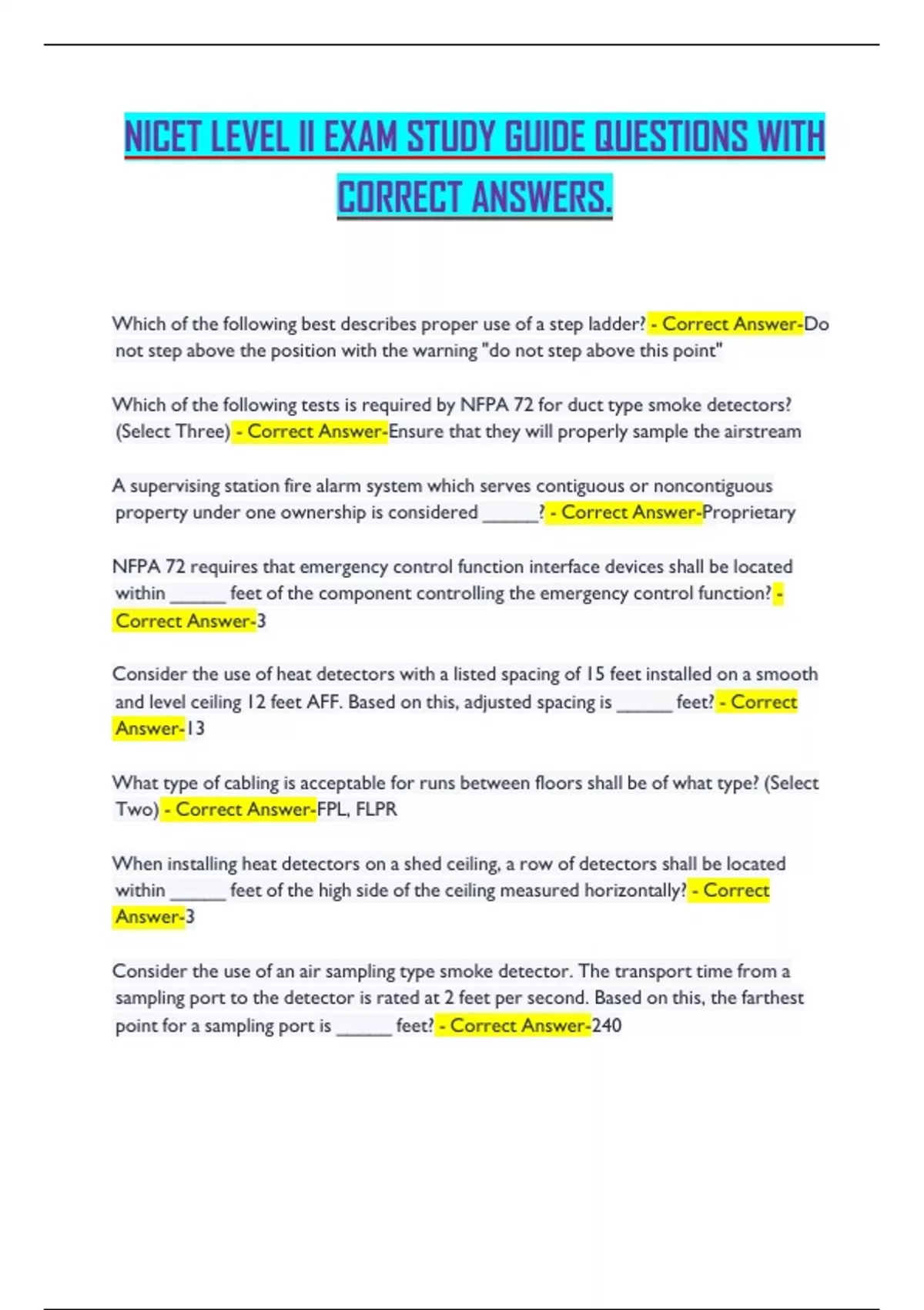 NICET LEVEL II EXAM STUDY GUIDE QUESTIONS WITH CORRECT ANSWERS - Nicet ...