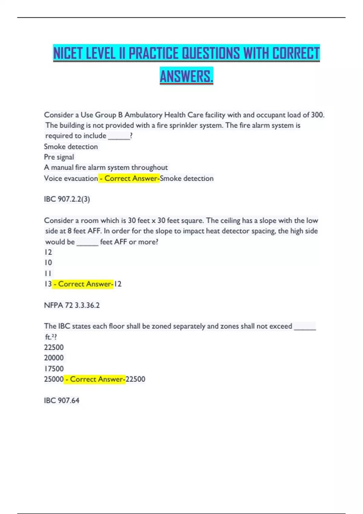 NICET LEVEL II PRACTICE QUESTIONS WITH CORRECT ANSWERS - Nicet - Stuvia US