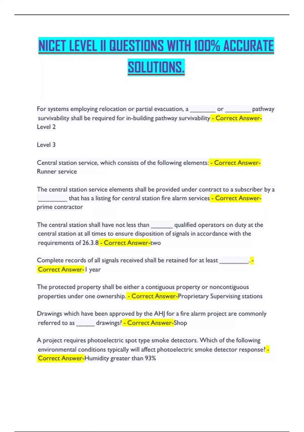 NICET LEVEL II QUESTIONS WITH 100% ACCURATE SOLUTIONS - Nicet - Stuvia US