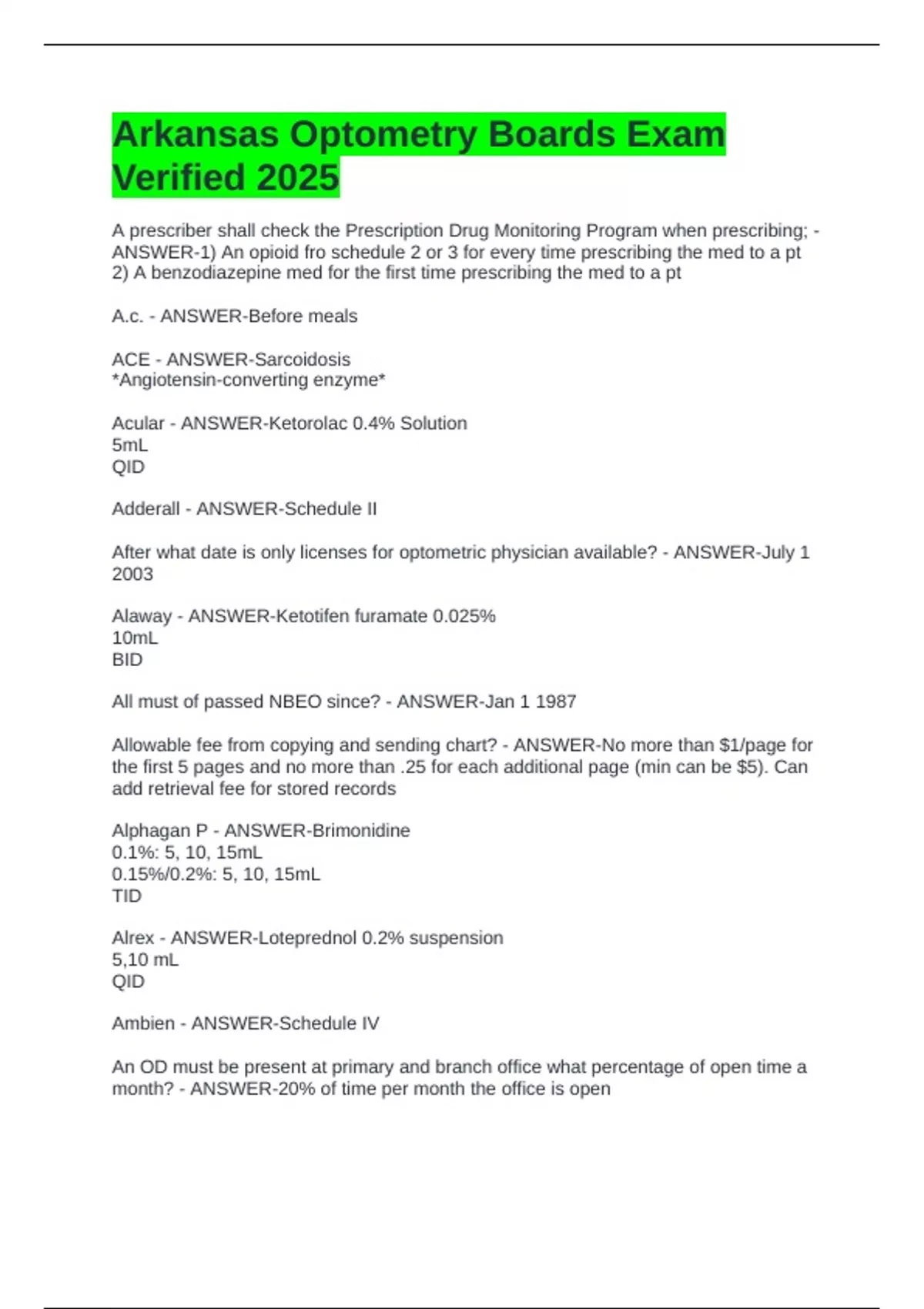 Arkansas Optometry Boards Exam Verified 2025 - Arkansas Optometry ...
