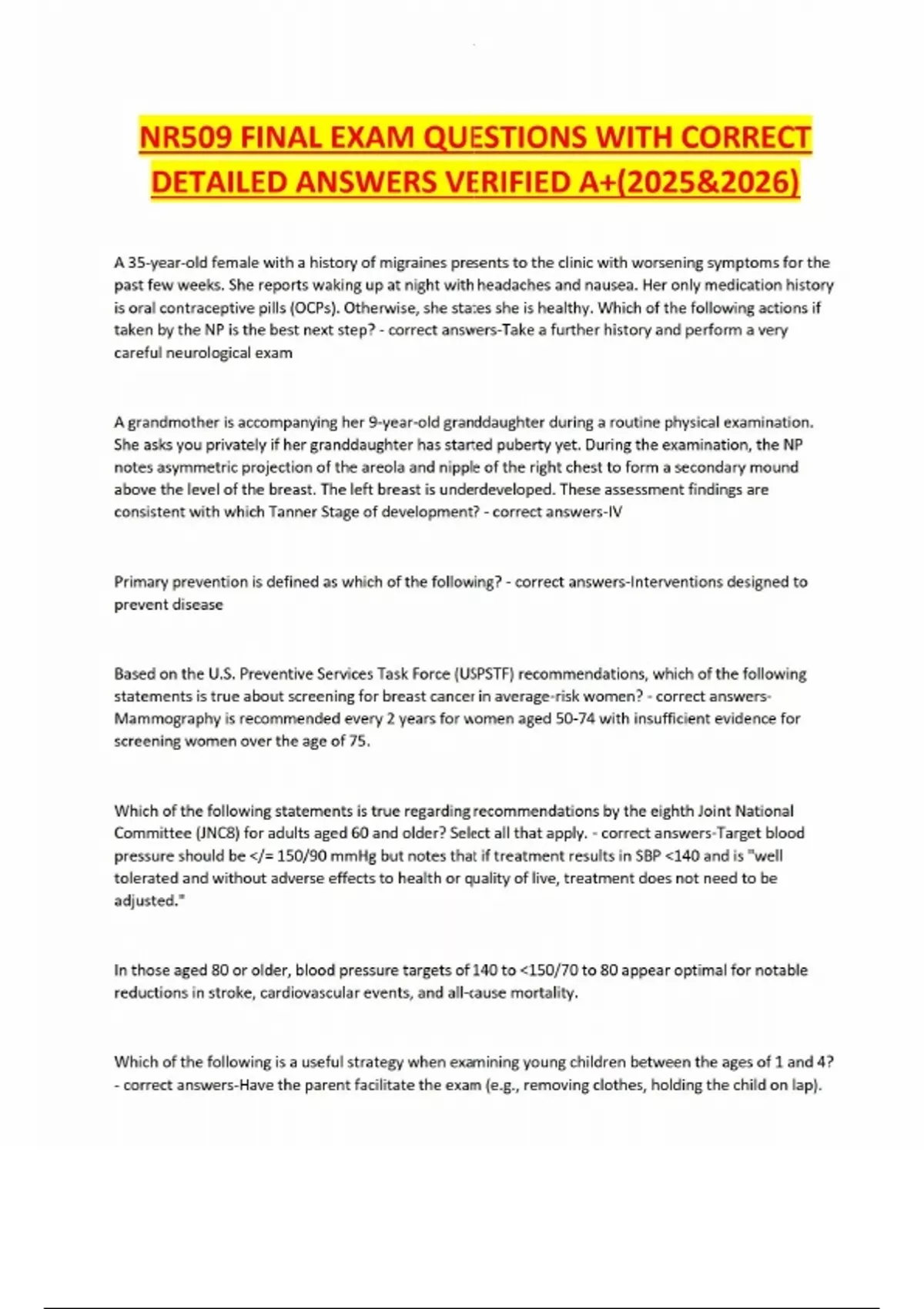 NR509 FINAL EXAM QUESTIONS WITH CORRECT DETAILED ANSWERS VERIFIED A+(2025&2026) - NR509 - Stuvia US