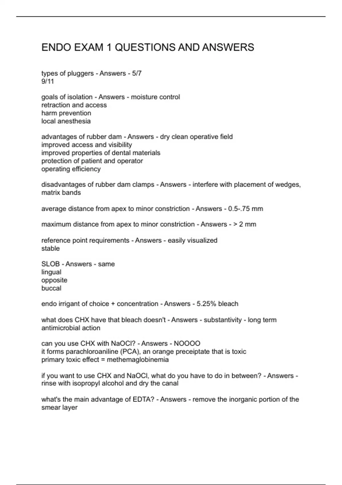 ENDO EXAM 1 QUESTIONS AND ANSWERS - ENDO - Stuvia US