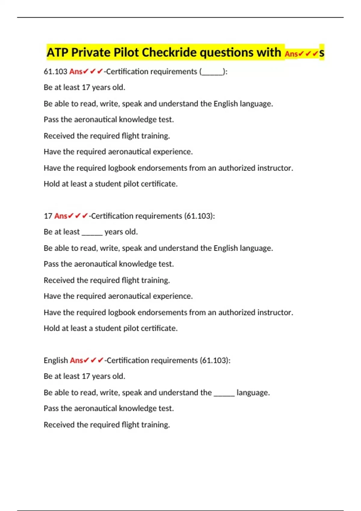 ATP Private Pilot Checkride questions with Anss - Private pilot ...