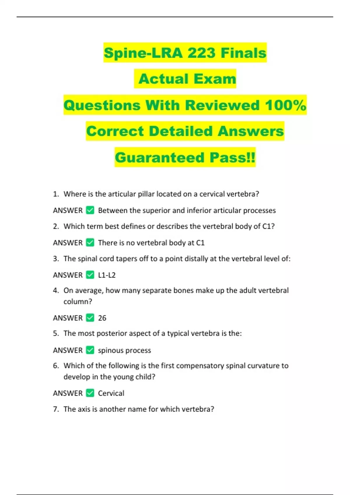 Spine-LRA 223 Finals Actual Exam Questions With Reviewed 100% Correct ...