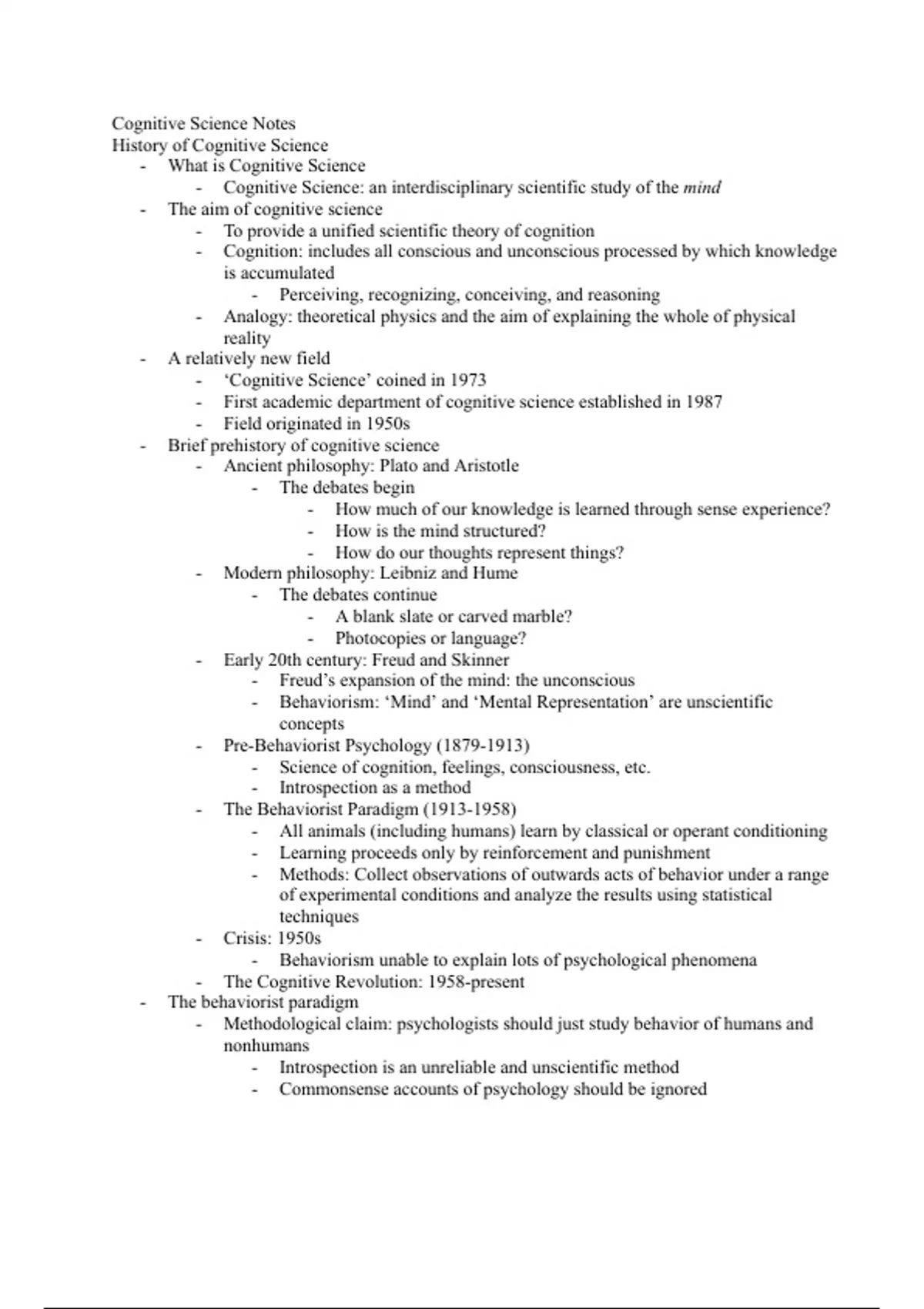 Introduction to Cognitive Science - Cognition (PHIL288) - Stuvia US