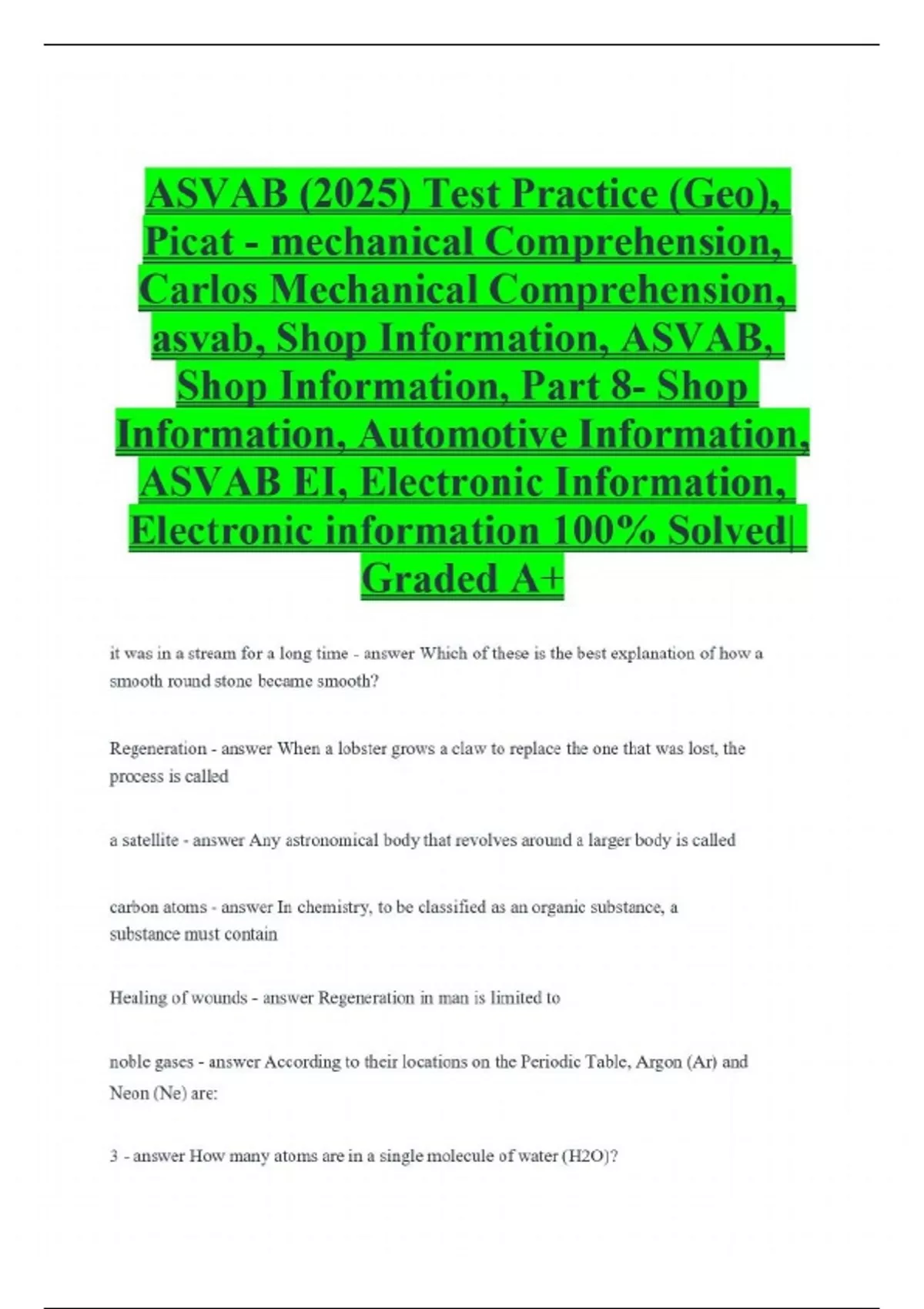 ASVAB (2025) Test Practice (Geo), Picat - mechanical Comprehension ...