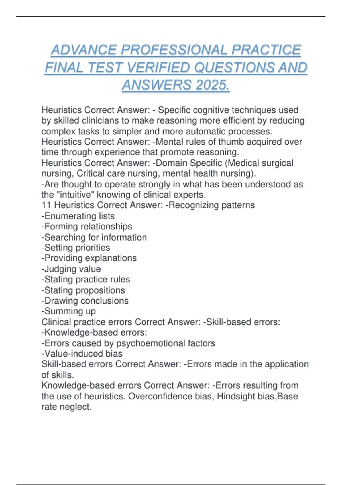 ADVANCE PROFESSIONAL PRACTICE FINAL TEST VERIFIED QUESTIONS AND ANSWERS ...