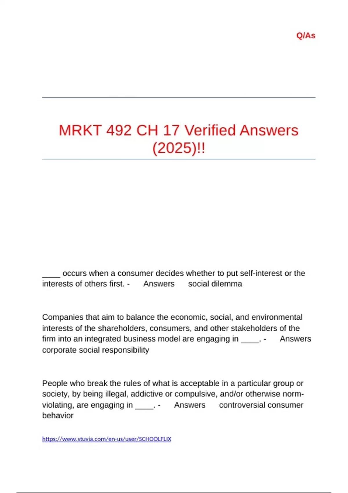 MRKT 492 CH 17 Verified Answers (2025)!! - MRKT 492 - Stuvia US