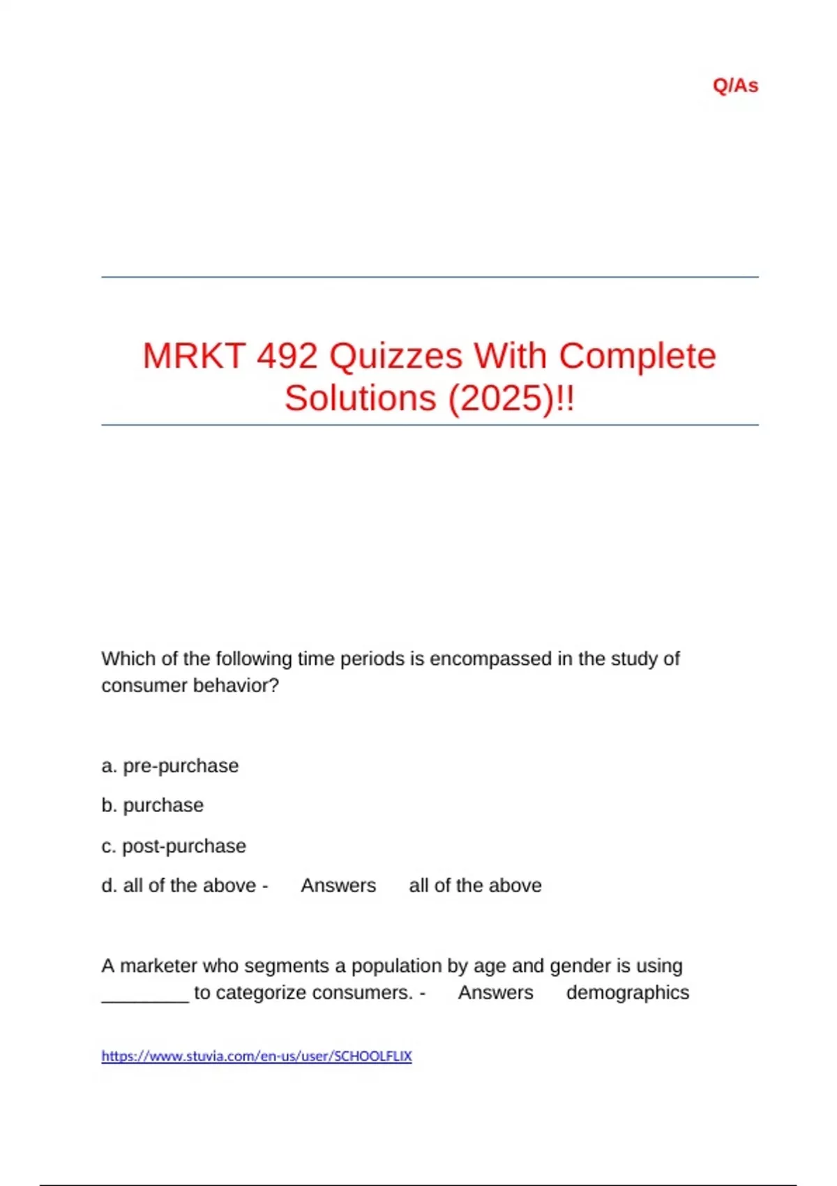 MRKT 492 Quizzes With Complete Solutions (2025)!! - MRKT 492 - Stuvia US