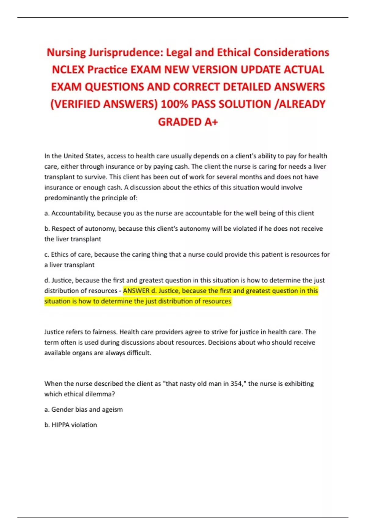 Nursing Jurisprudence: Legal and Ethical Considerations NCLEX Practice ...