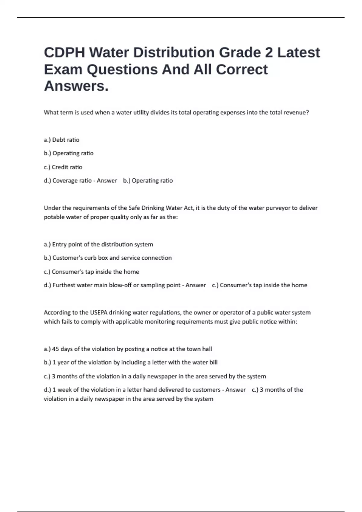 WATER DISTRIBUTION D2 CALIFORNIA EXAM PACKAGE BUNDLE 2025 (UPDATED ...