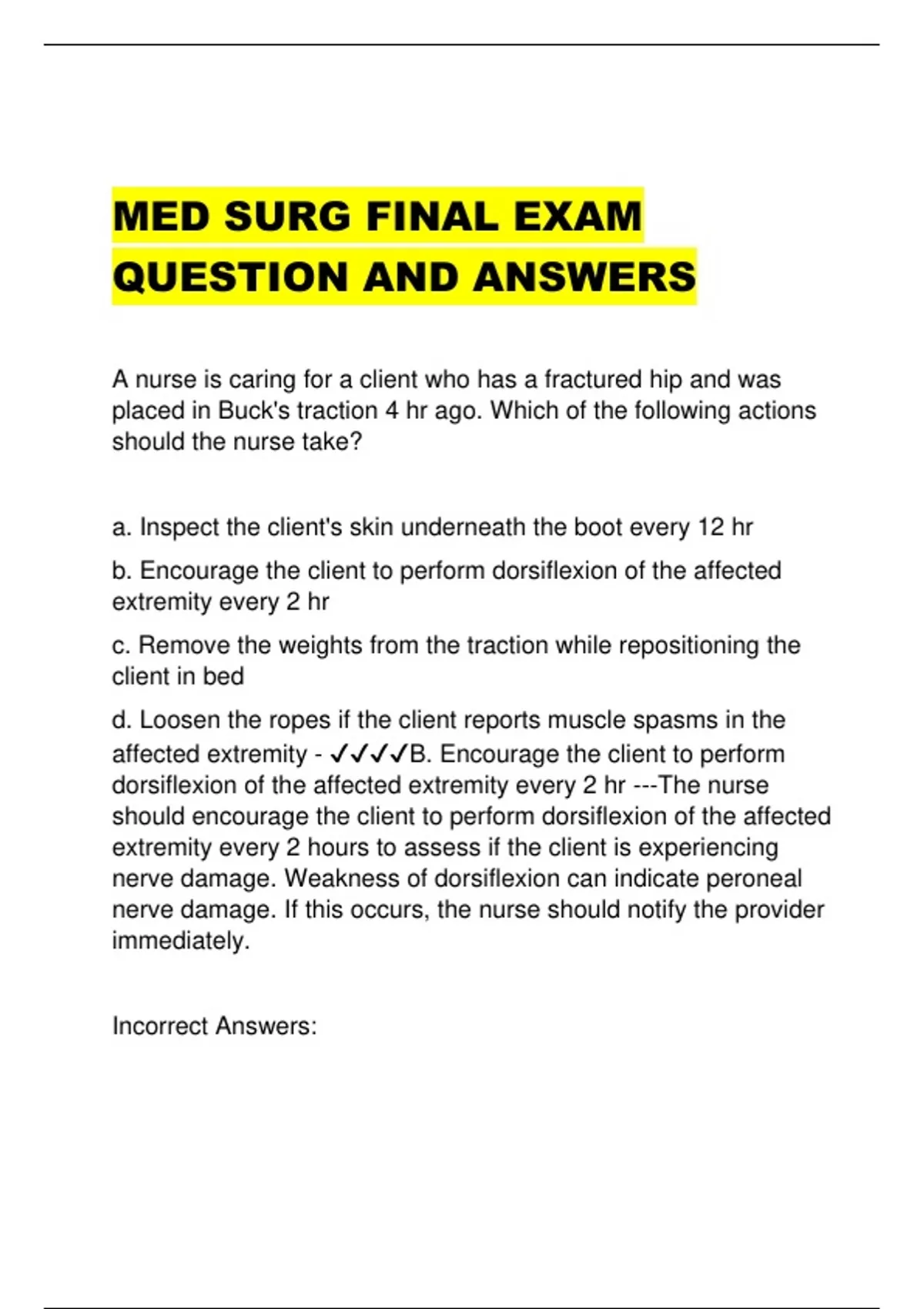 MED SURG FINAL EXAM QUESTION AND ANSWERS - MED SURG EXM QUESTON AND ...