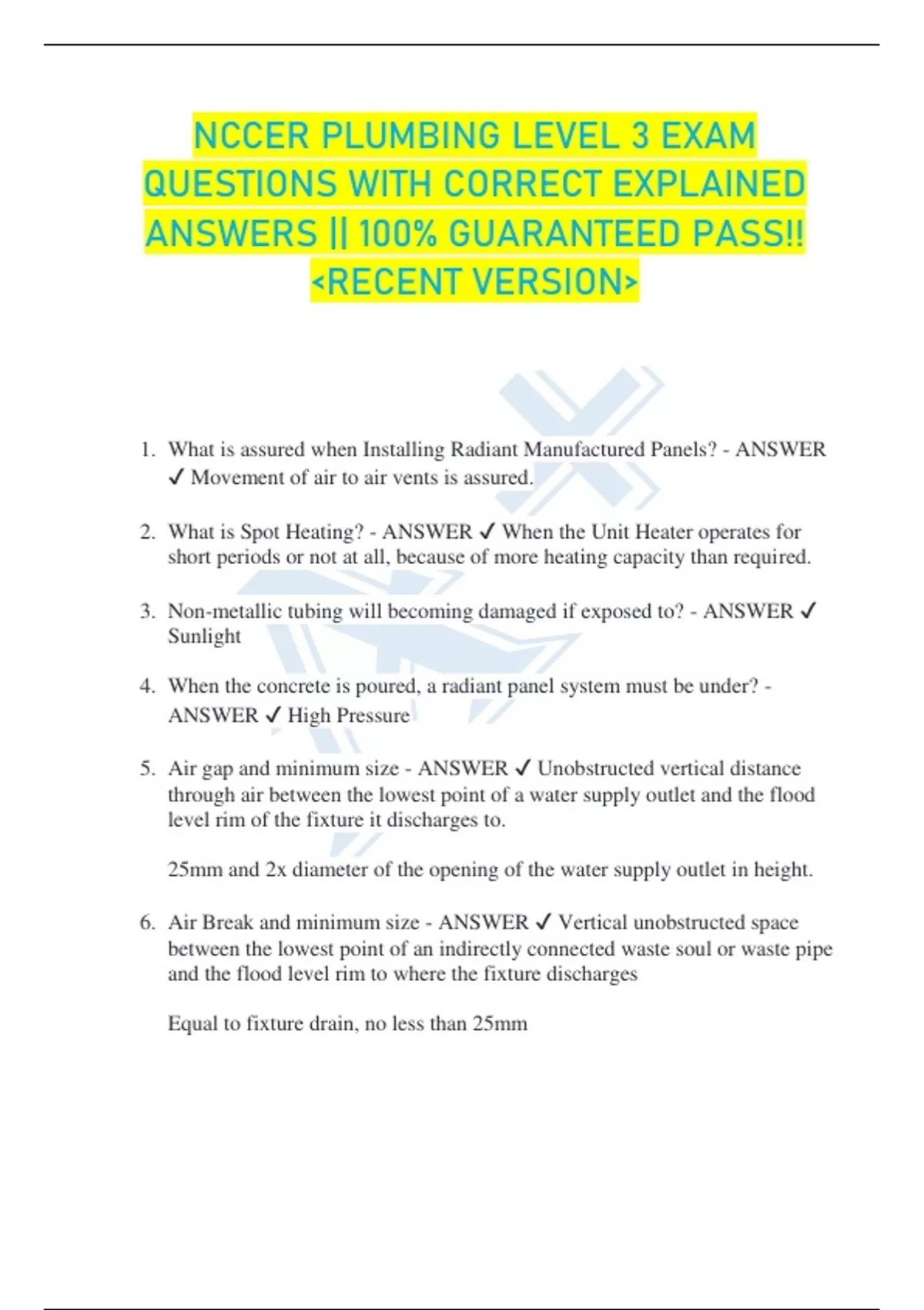 NCCER PLUMBING LEVEL 3 EXAM QUESTIONS WITH CORRECT EXPLAINED ANSWERS ...