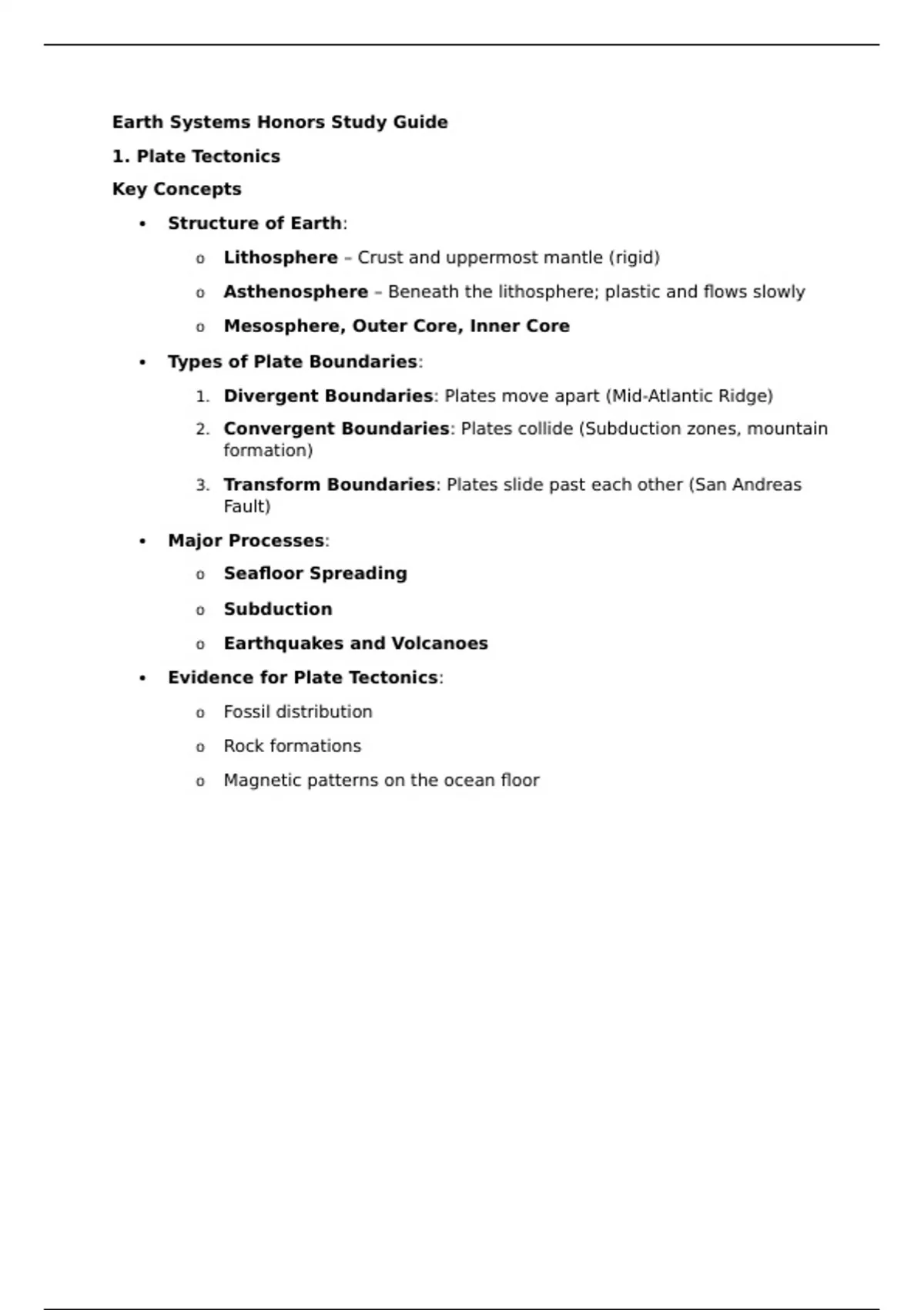 Earth -Systems Honors General Notes/Study guide - Earth Systems - Stuvia US