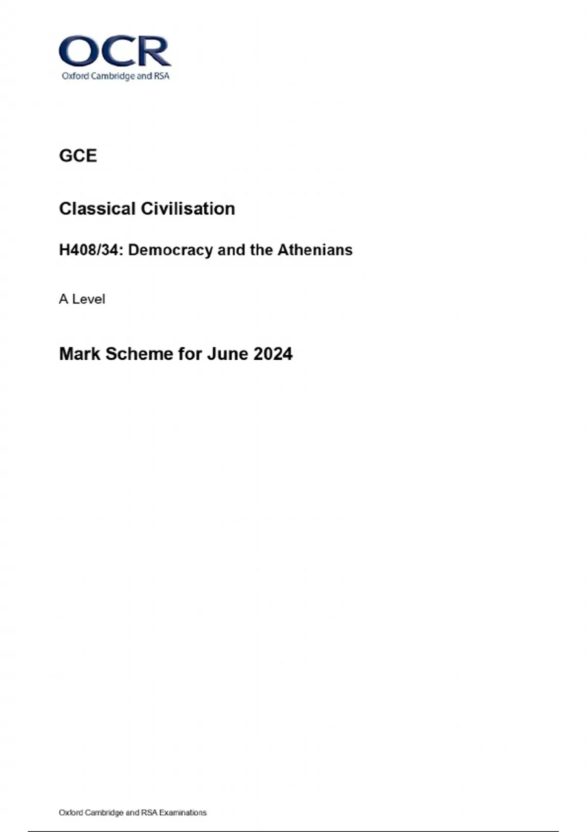 OCR A Level Classical Civilisation H408/34: Democracy and the Athenians ...