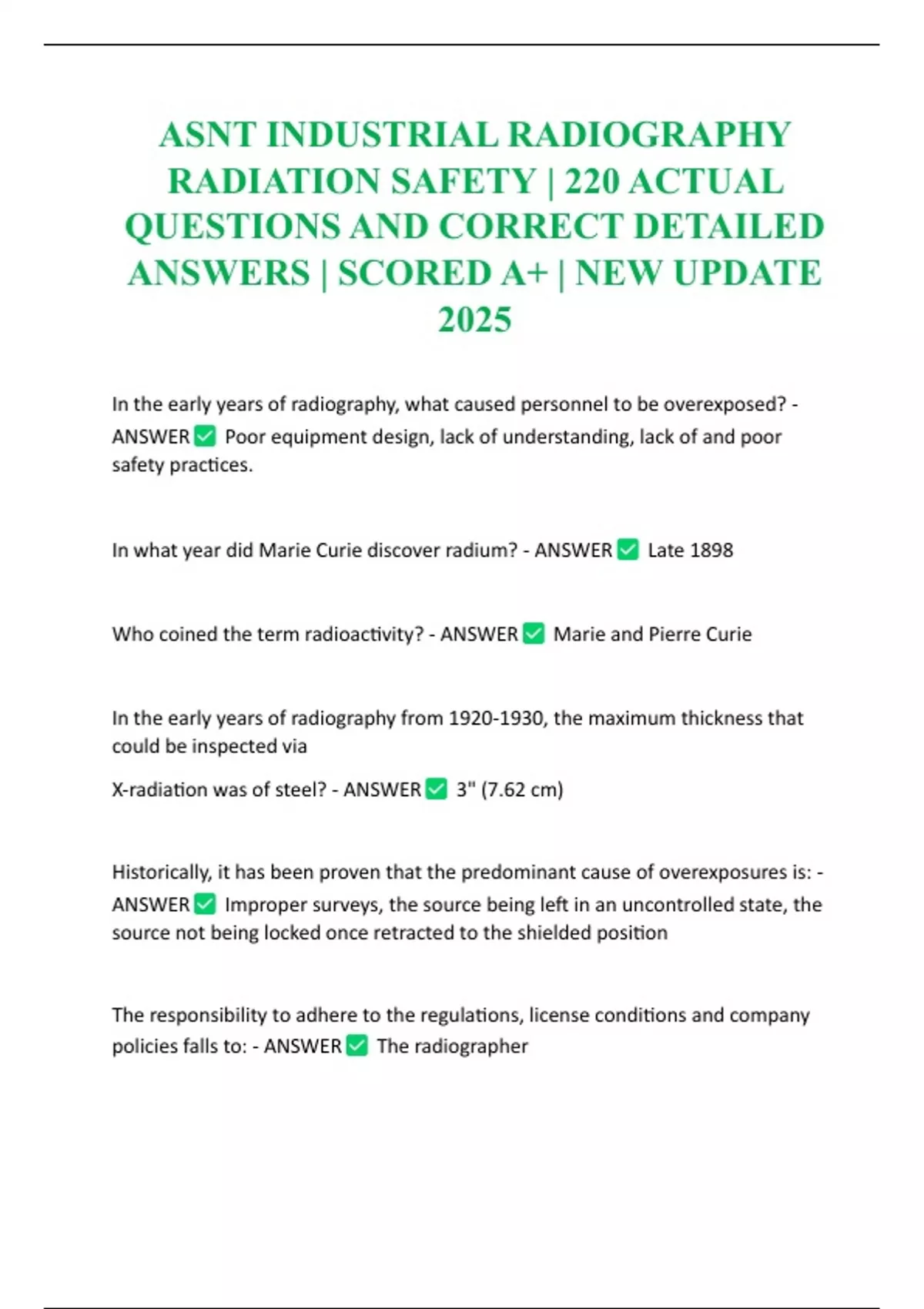 ASNT INDUSTRIAL RADIOGRAPHY RADIATION SAFETY | 220 ACTUAL QUESTIONS AND ...