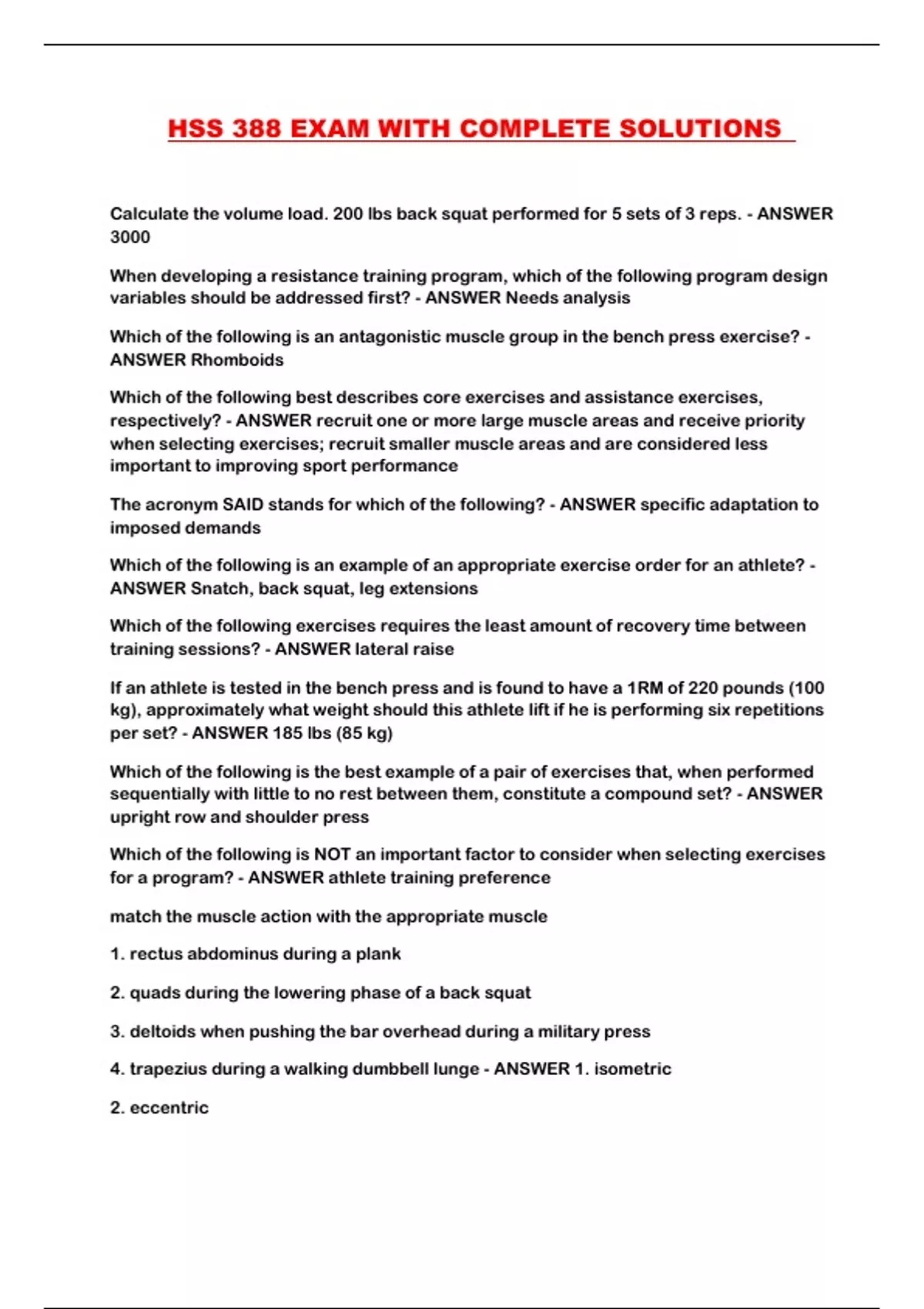 HSS 388 EXAM WITH COMPLETE SOLUTIONS - HSS 388 - Stuvia US