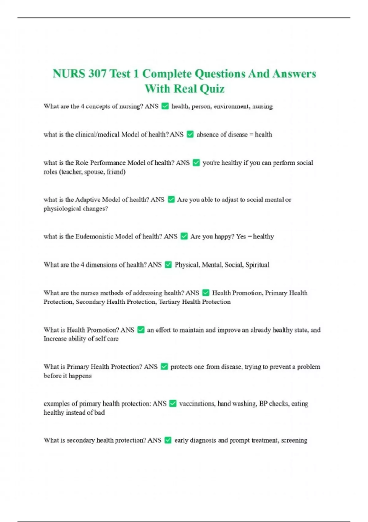 NURS 307 Test 1 Complete Questions And Answers With Real Quiz - NURS ...