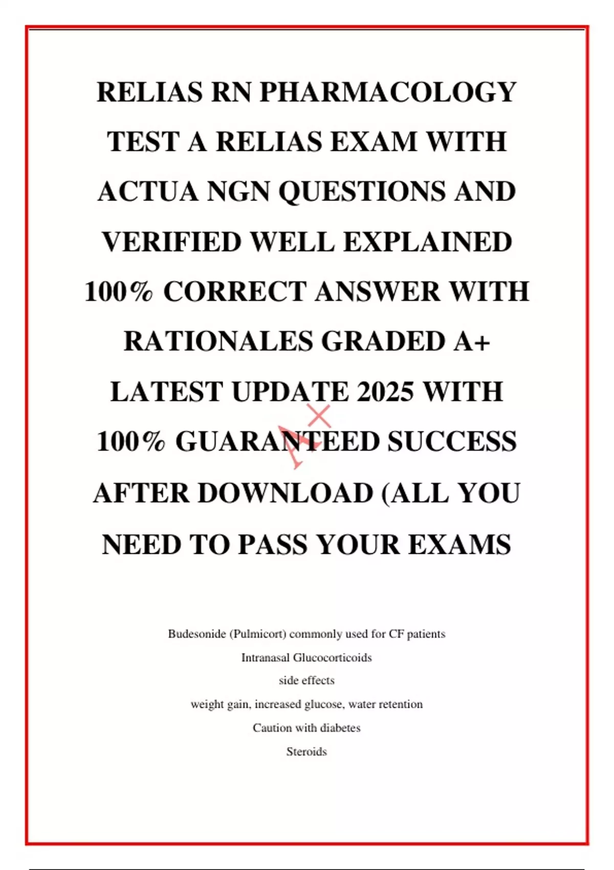 RELIAS RN PHARMACOLOGY TEST A RELIAS EXAM WITH ACTUA NGN QUESTIONS AND ...