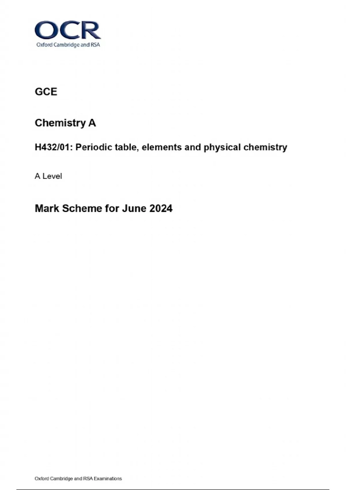 OCR A Level Chemistry A H432/01: Periodic table, elements and physical ...