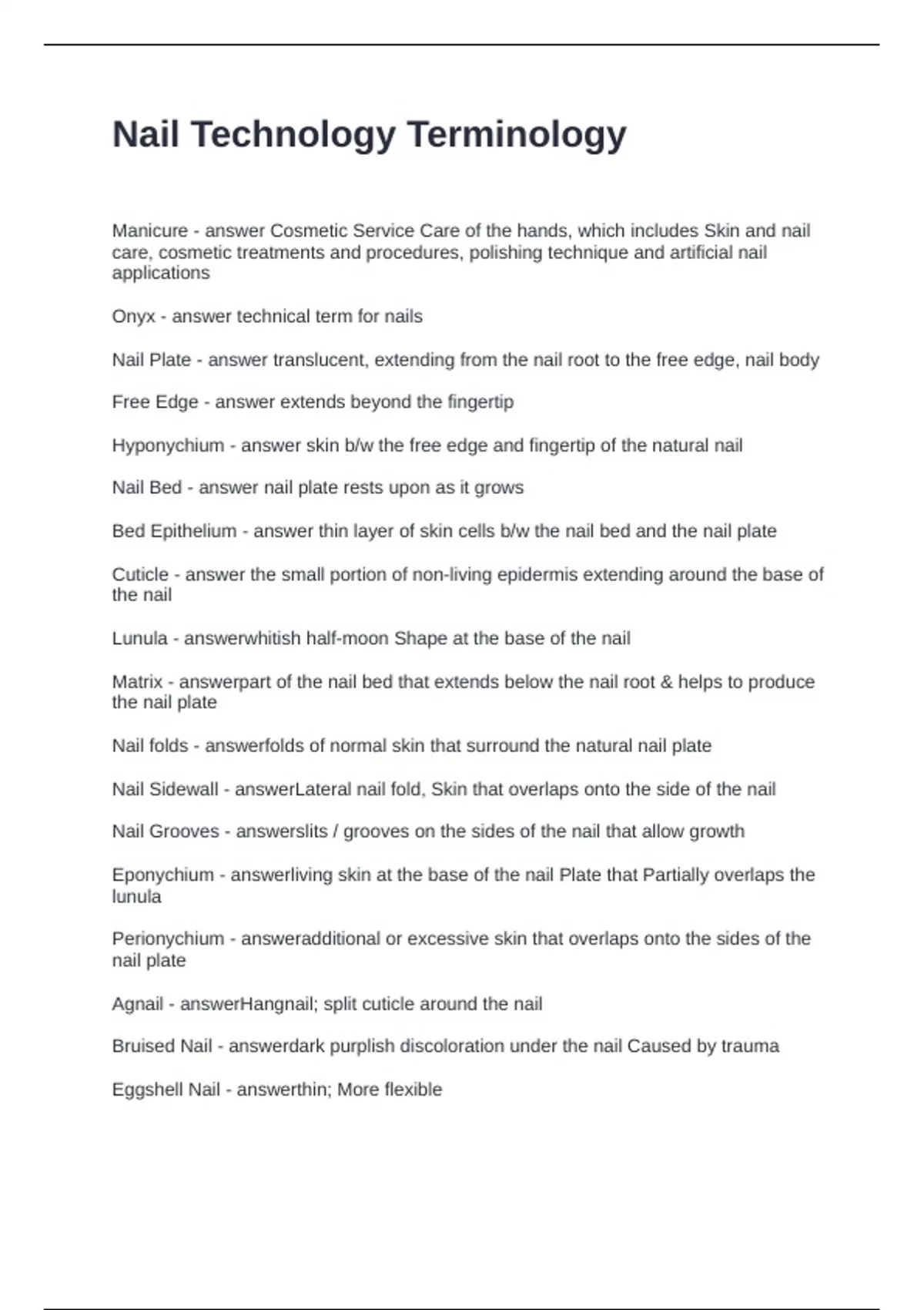 Nail Technology Terminology QUESTIONS GRADED A+ - Nail technician ...