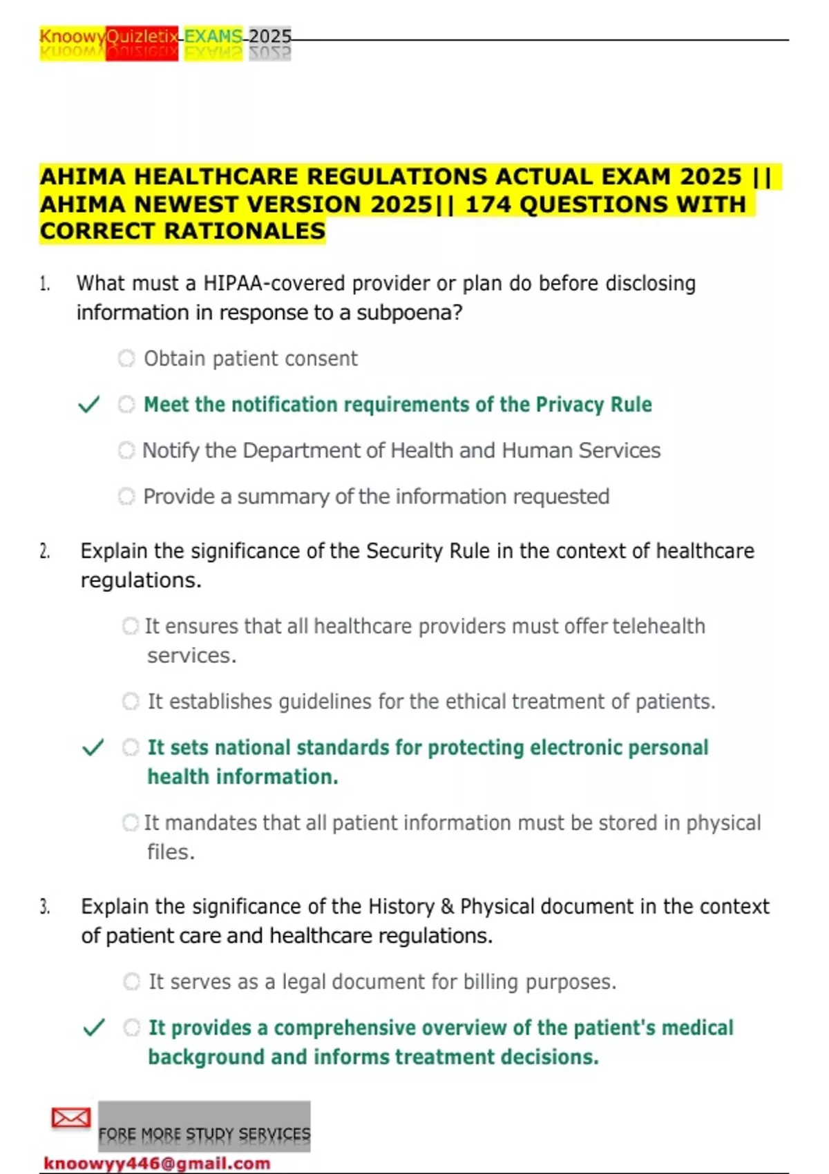 AHIMA HEALTHCARE REGULATIONS ACTUAL EXAM 2025 || AHIMA NEWEST VERSION ...