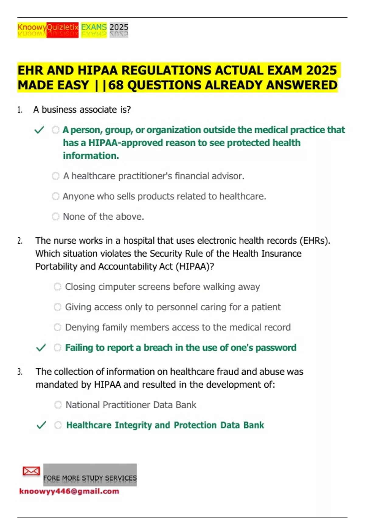 EHR AND HIPAA REGULATIONS ACTUAL EXAM 2025 MADE EASY ||68 QUESTIONS ...
