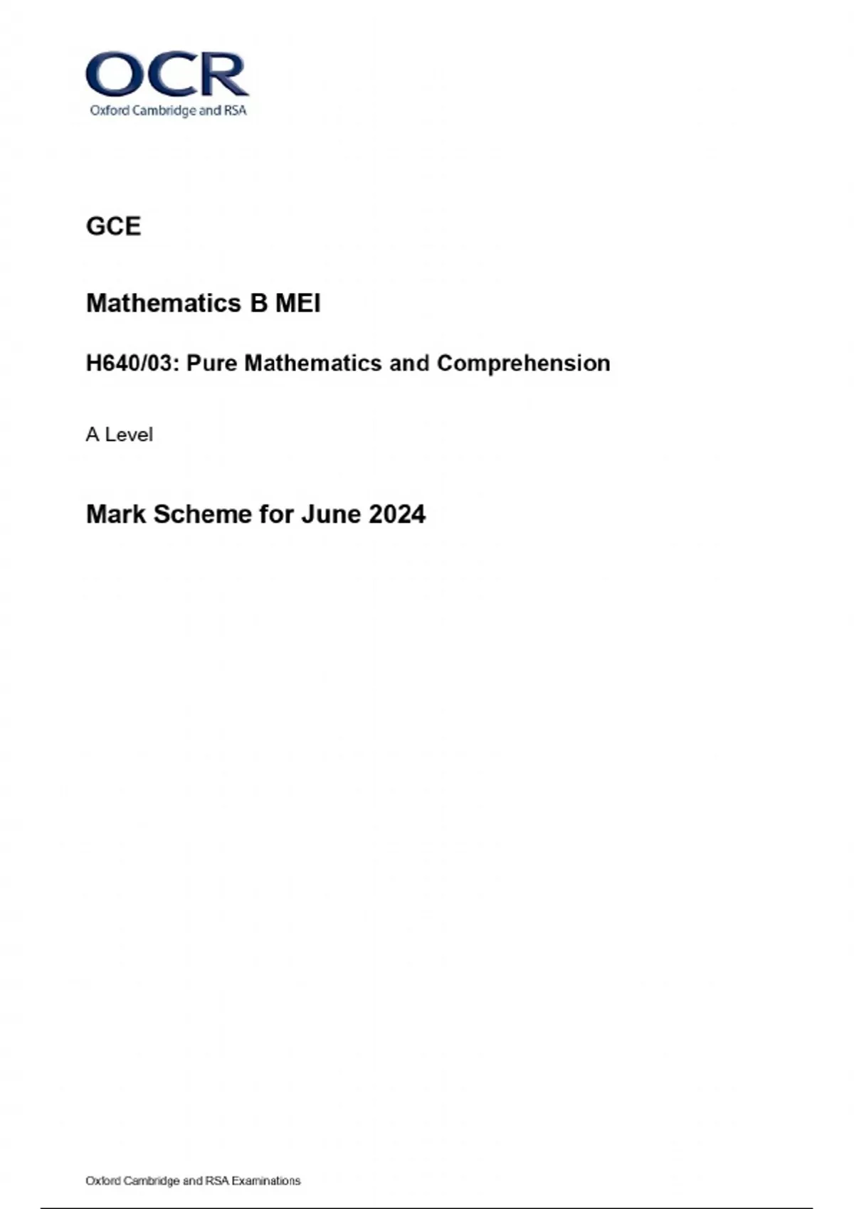 OCR A Level Mathematics B MEI H640/03: Pure Mathematics and ...