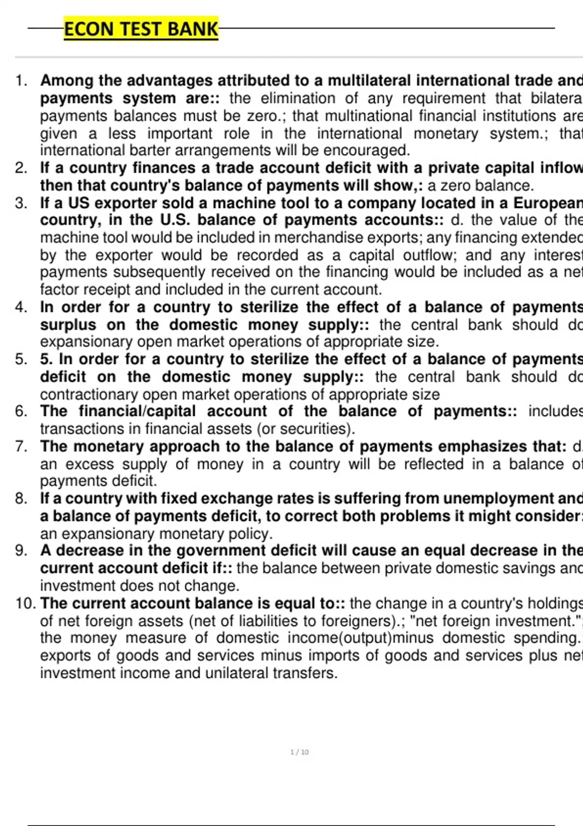 ECON TEST BANK.pdf questions and answers 2025 - Macroeconomics - Stuvia US