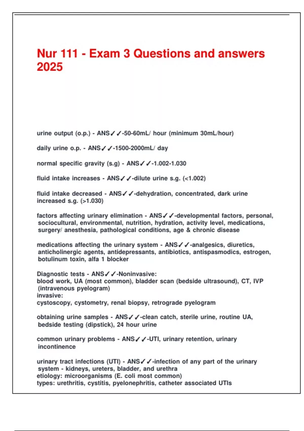 Nur 111 - Exam 3 Questions and answers 2025. - NUR 111 - Stuvia US