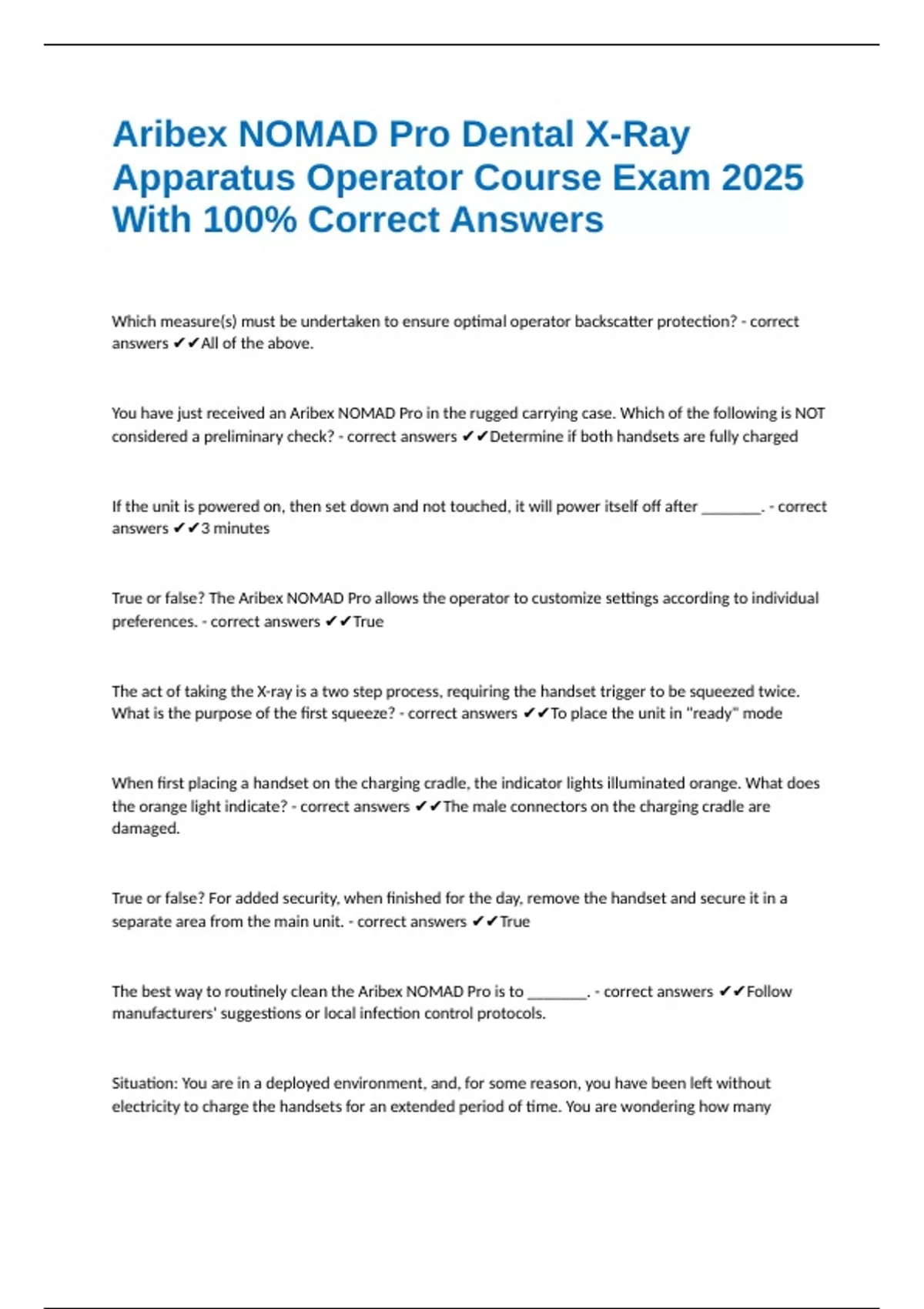 Aribex NOMAD Pro Dental X-Ray Apparatus Operator Course Exam 2025 With ...