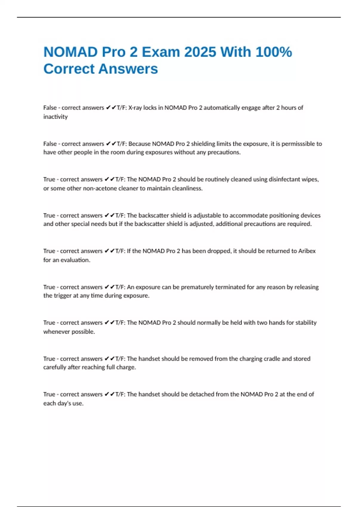 NOMAD Pro 2 Exam 2025 With 100% Correct Answers - NOMAD Pro 2 - Stuvia US