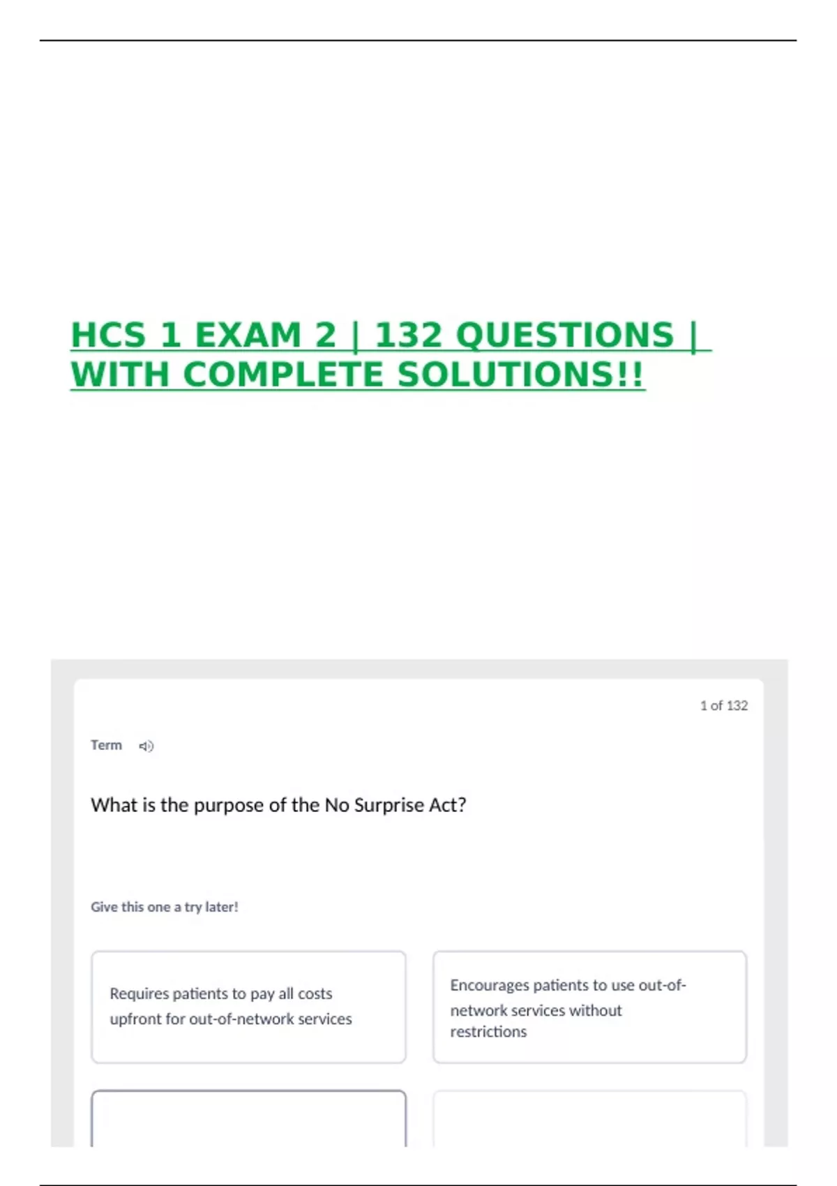 HCS 1 EXAM 2 | 132 QUESTIONS | WITH COMPLETE SOLUTIONS!! - HCS - Stuvia US