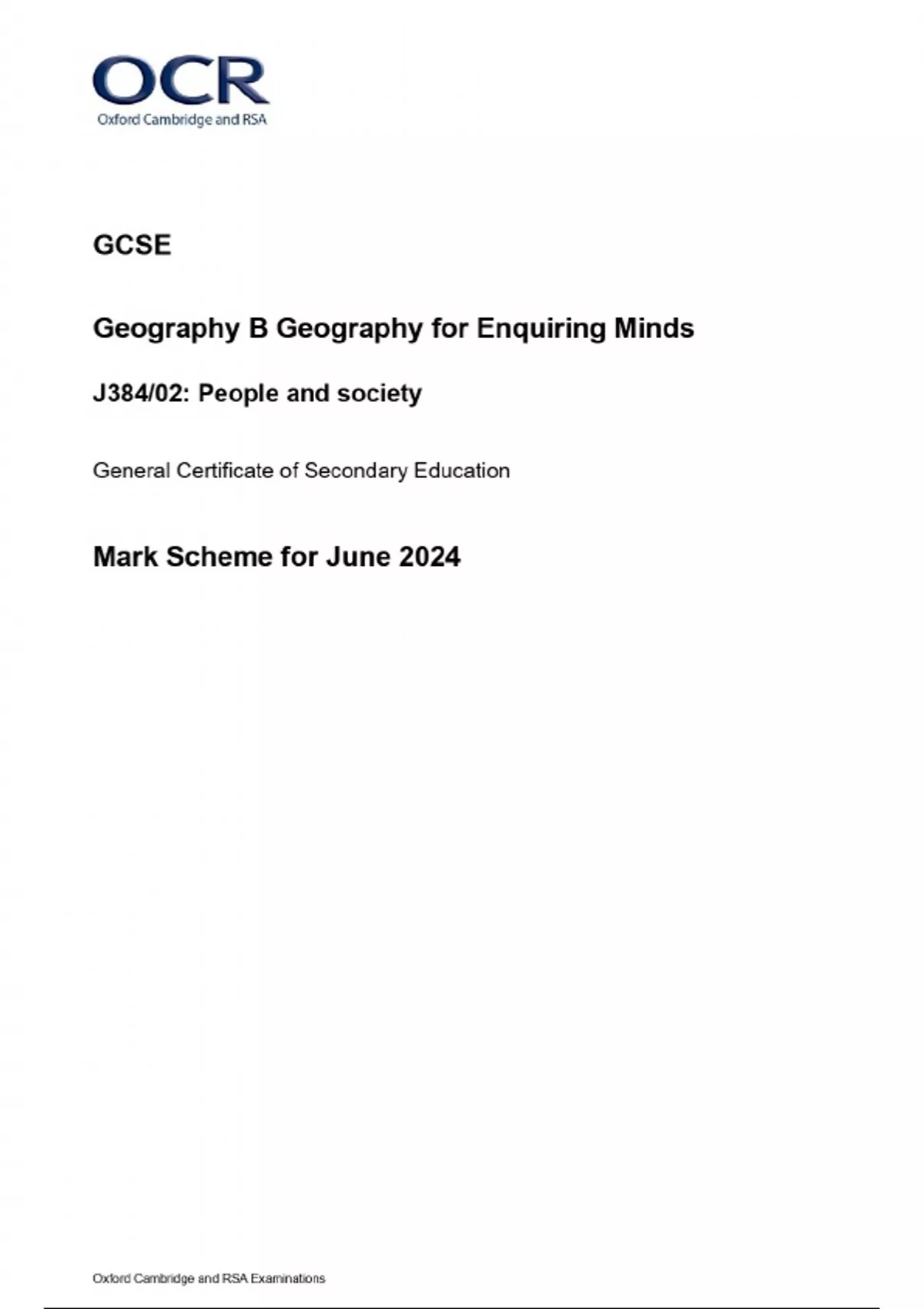 OCR GCSE Geography B Geography for Enquiring Minds J384/02: People and ...