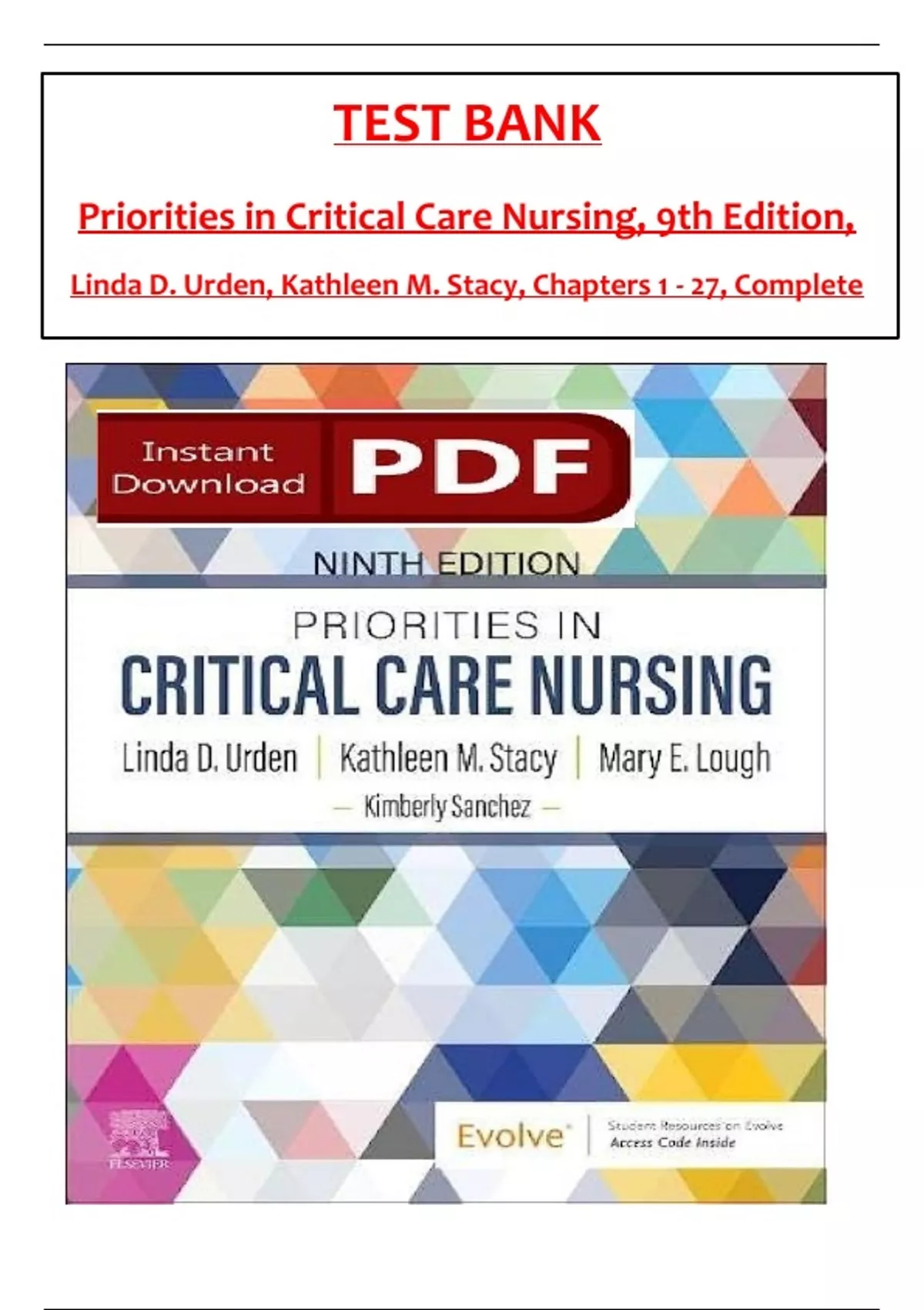 TEST BANK For Priorities in Critical Care Nursing, 9th Edition by Linda ...