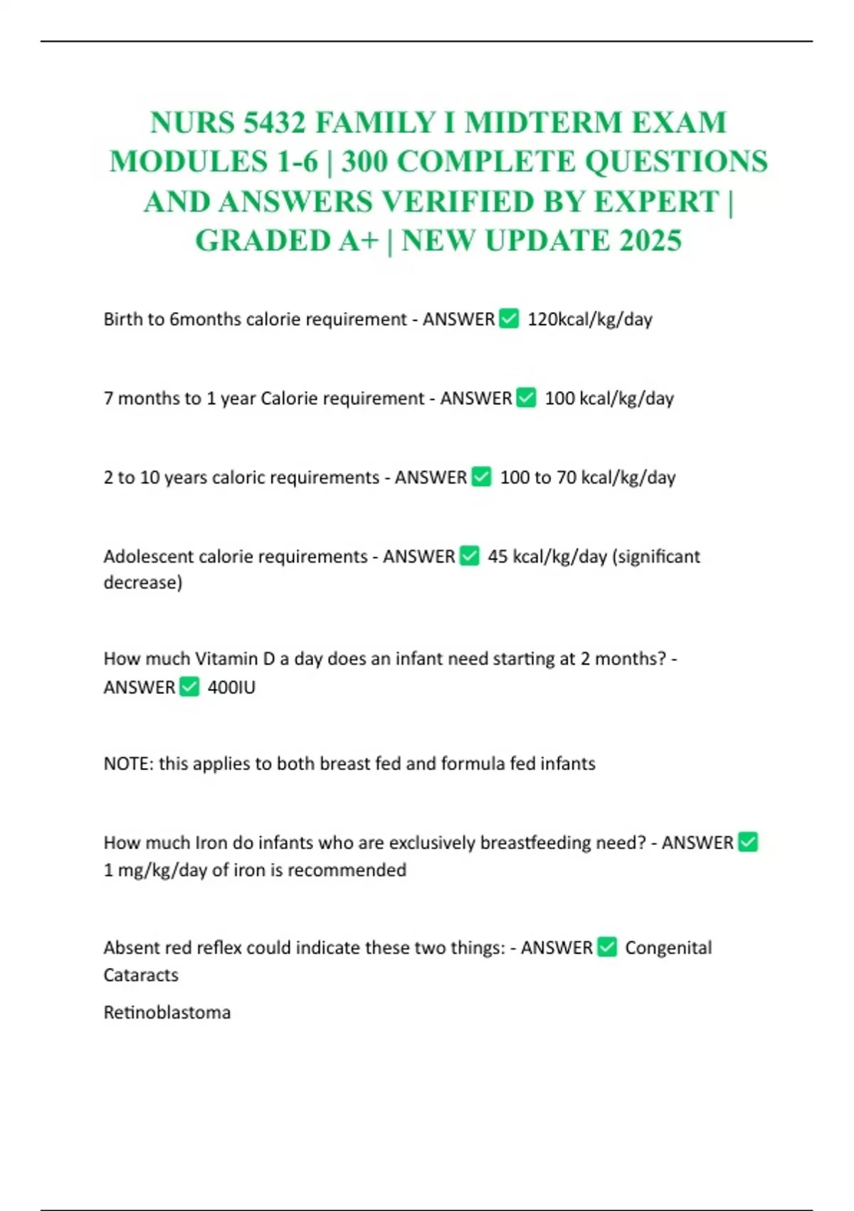 NURS 5432 FAMILY I MIDTERM EXAM MODULES 1-6 | 300 COMPLETE QUESTIONS AND ANSWERS VERIFIED BY ...