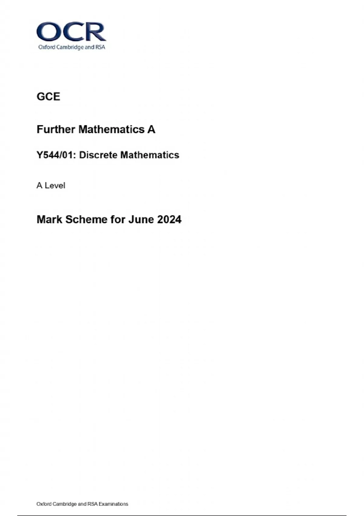 OCR A Level Further Mathematics A Y544/01: Discrete Mathematics Mark ...