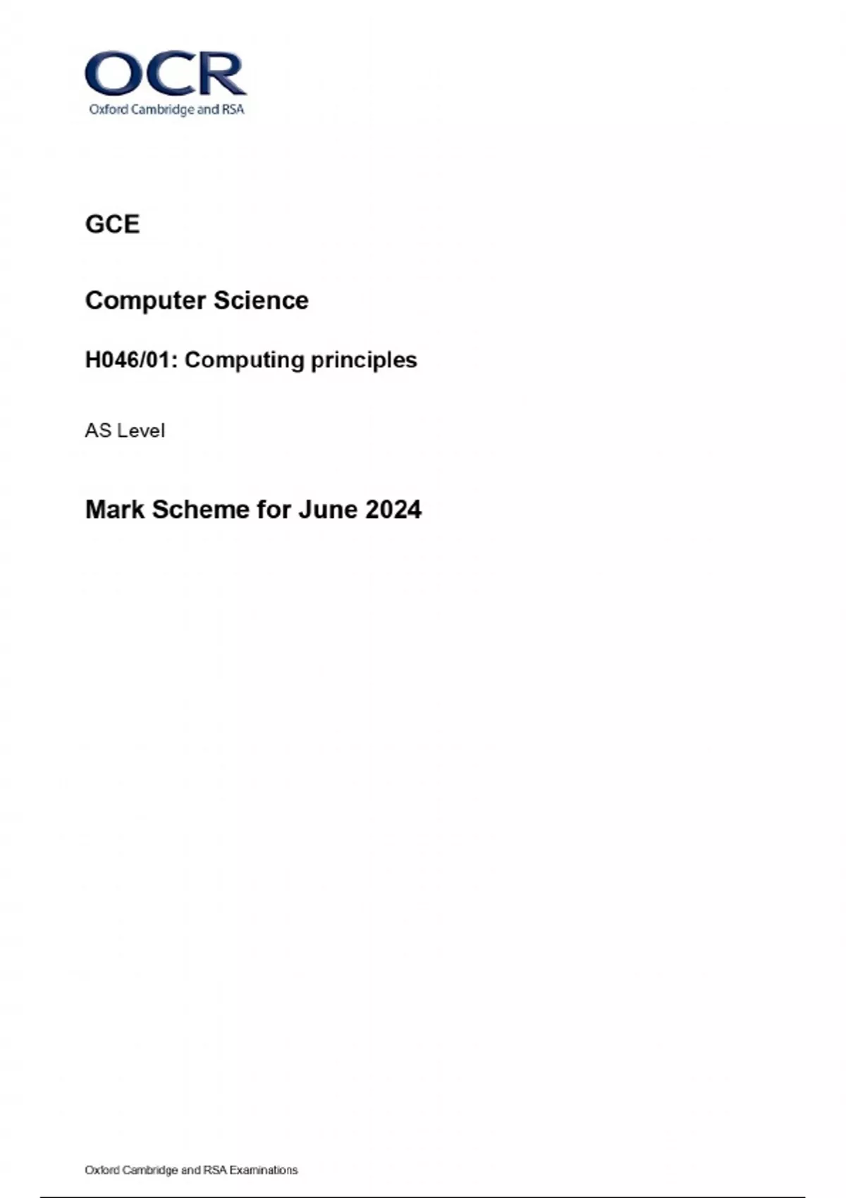 OCR AS Computer Science H046/01: Computing principles Mark Scheme for June 2024 - Oxford ...