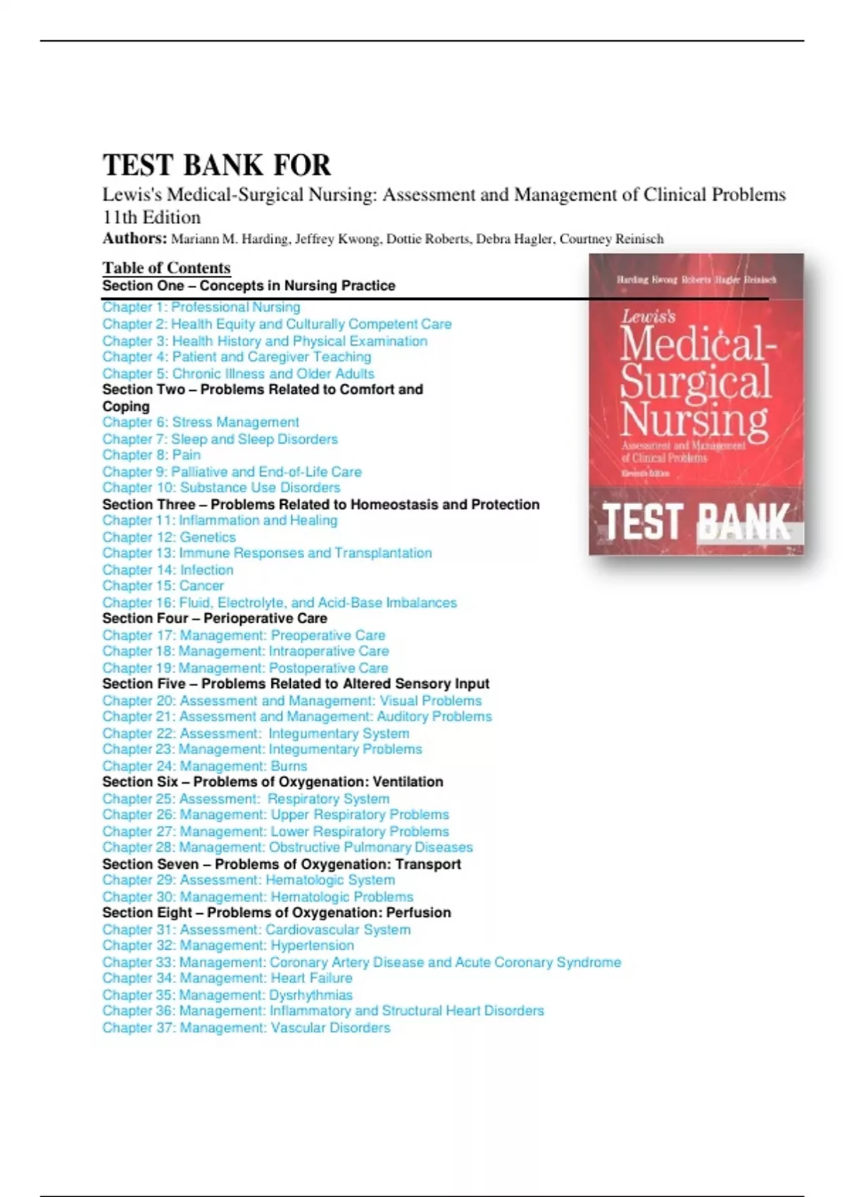Test Bank for Lewis Medical-Surgical Nursing 11th Edition by Sharon L ...