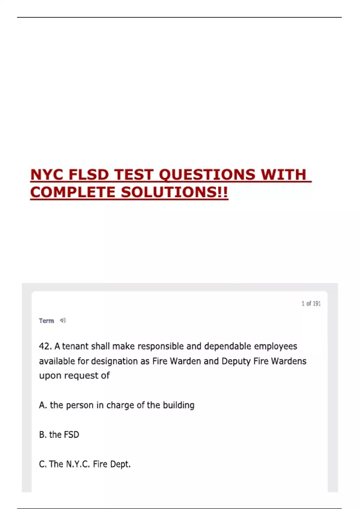 NYC FLSD TEST QUESTIONS WITH COMPLETE SOLUTIONS!! - NYC FLSD - Stuvia US