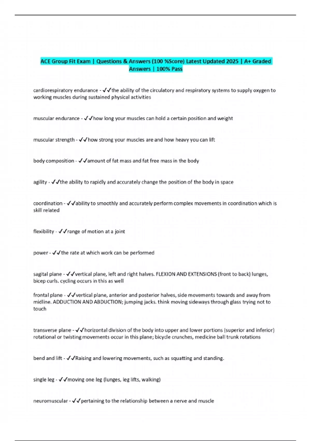 ACE Group Fit Exam | Questions & Answers (100 %Score) Latest Updated ...