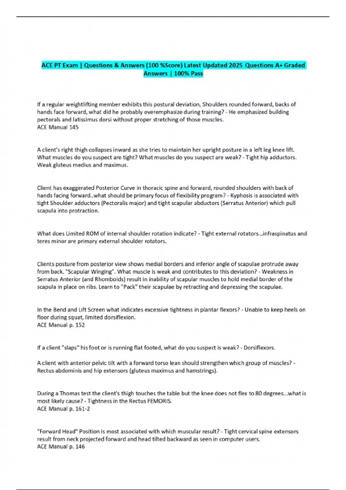 ACE PT Exam | Questions & Answers (100 %Score) Latest Updated 2025 ...