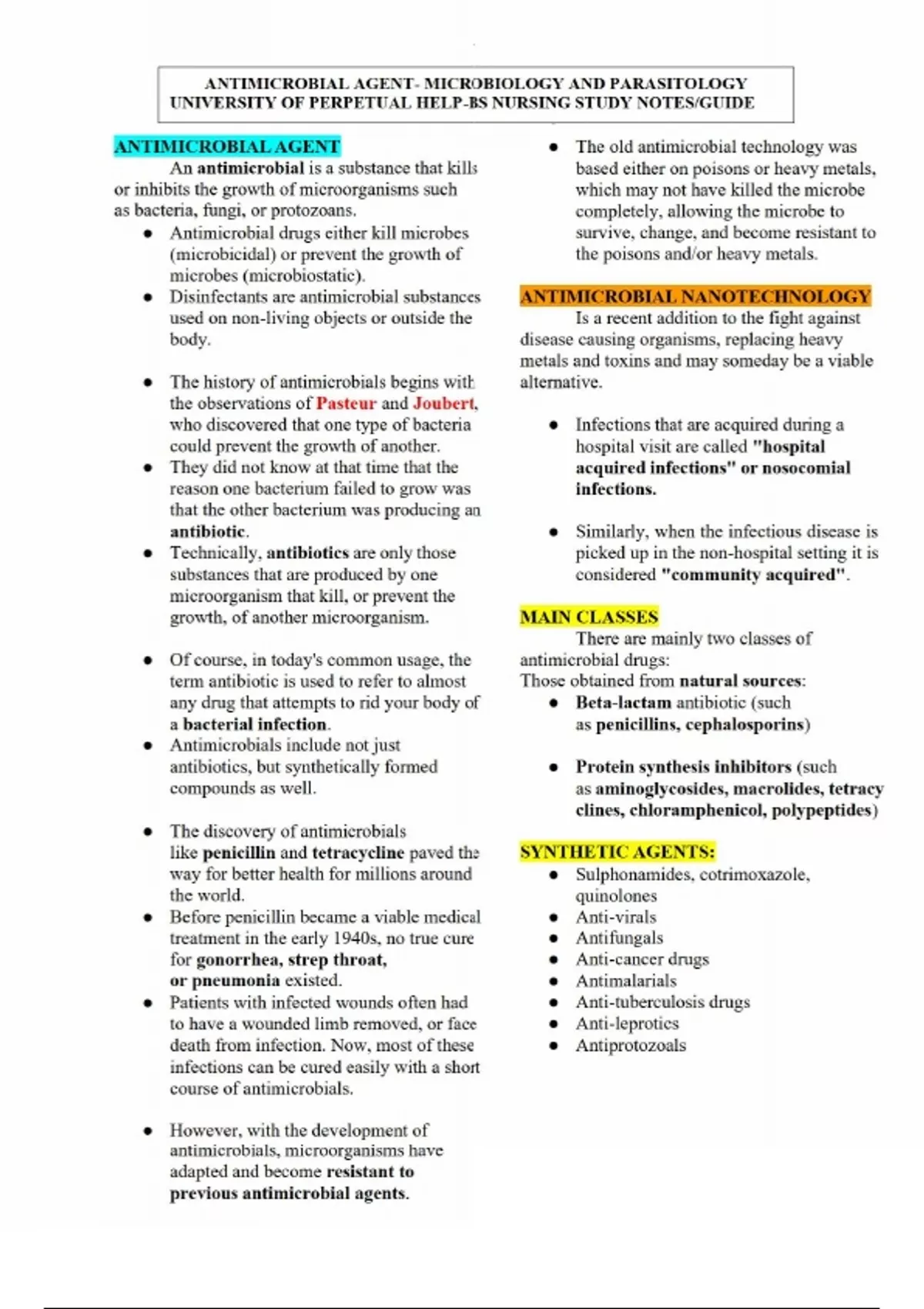 Antimicrobial agent microbiology and parasitology study guide.pdf ...
